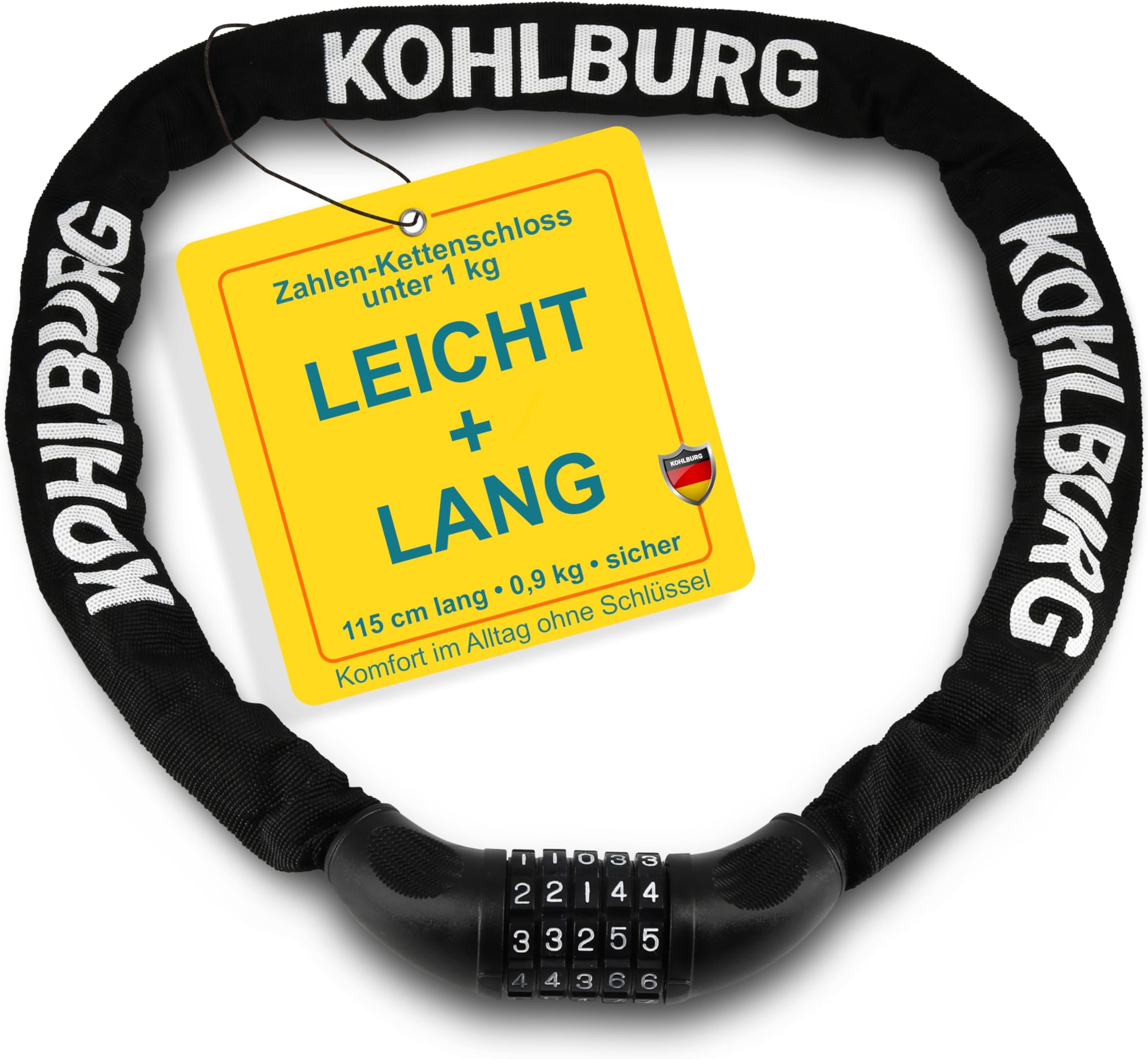 KOHLBURG sehr langes Zahlenschloss 110cm lang & 6mm stark mit ...