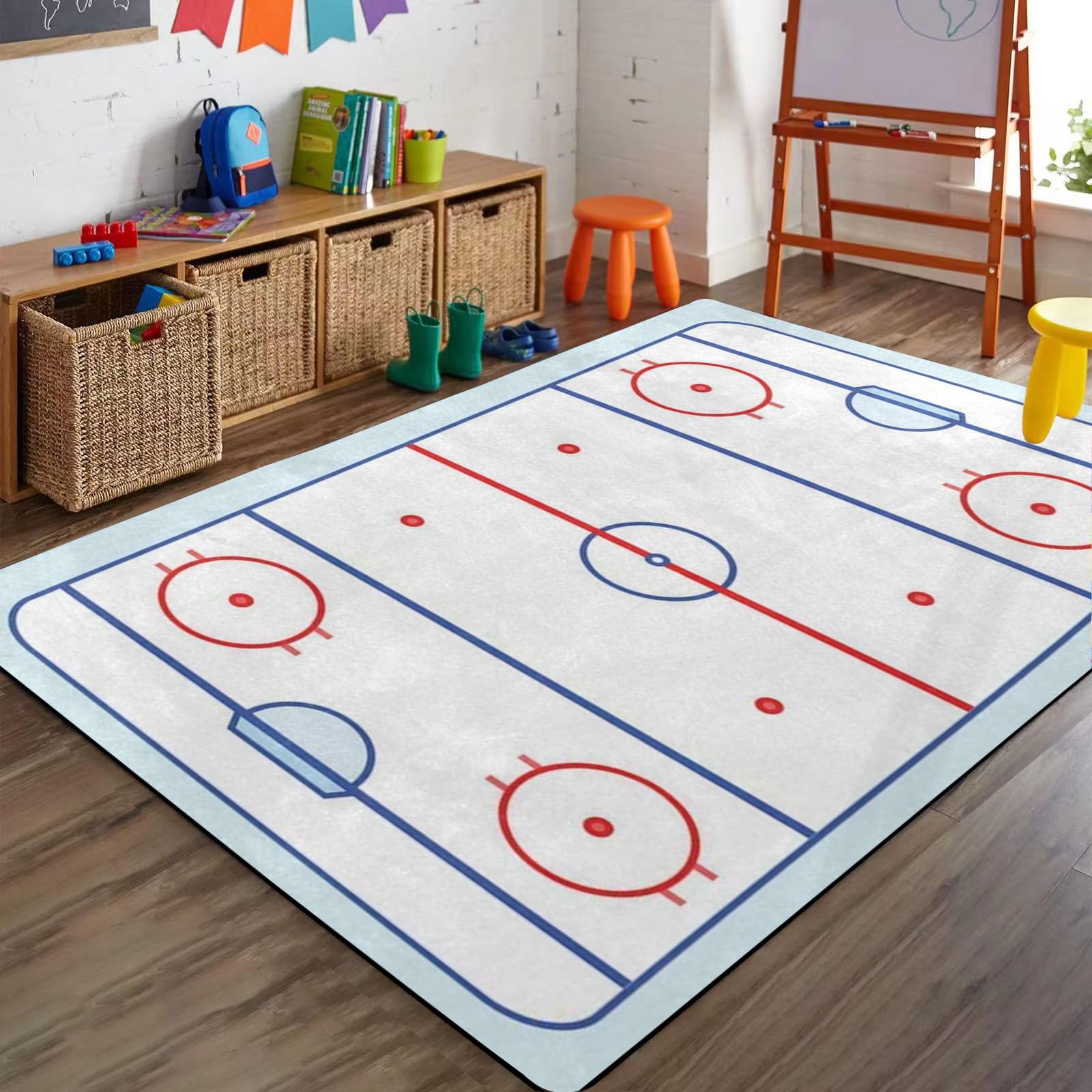 Amazon.com: MUOUCTE Ice Hockey Rink Blue Red Area Rugs, 4x6ft, Sports ...