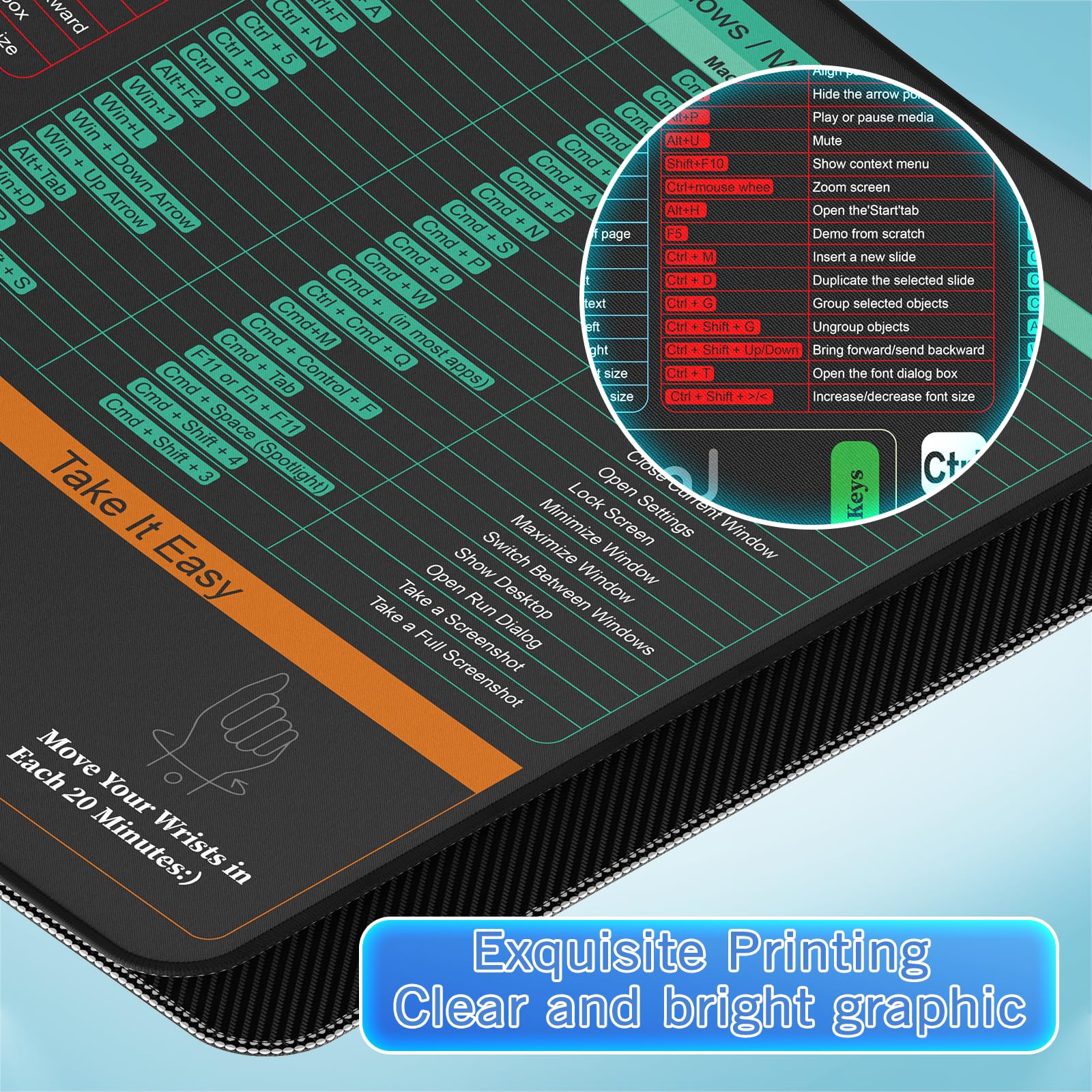 Keyboard Pad InfoMat By CW Labs Shortcut Keyboard Mat Excel Cheat Sheet Desk Pad - Large With ...