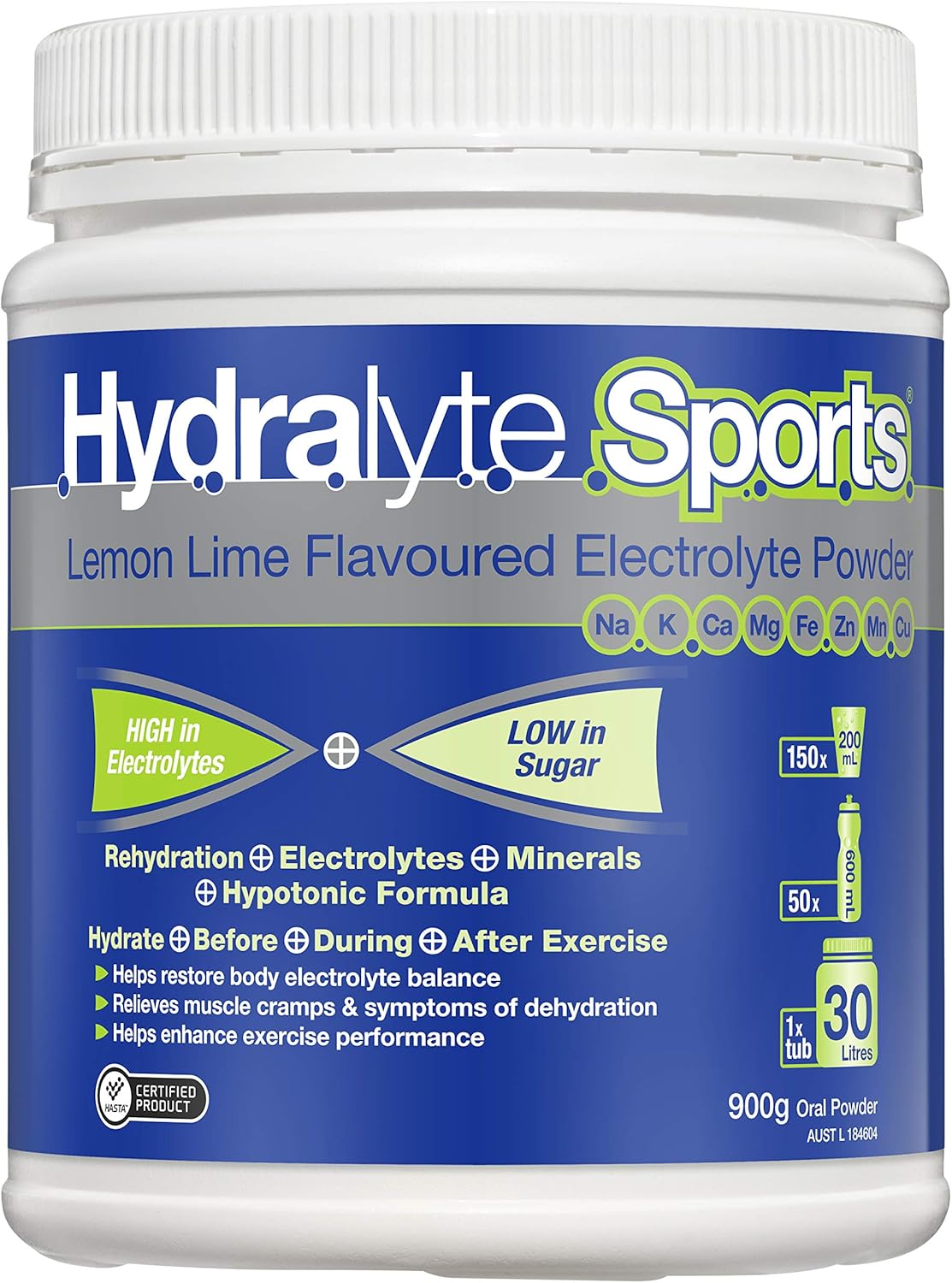 Hydralyte Sports Electrolyte Powder Lemon Lime Flavoured 900 g : Amazon ...