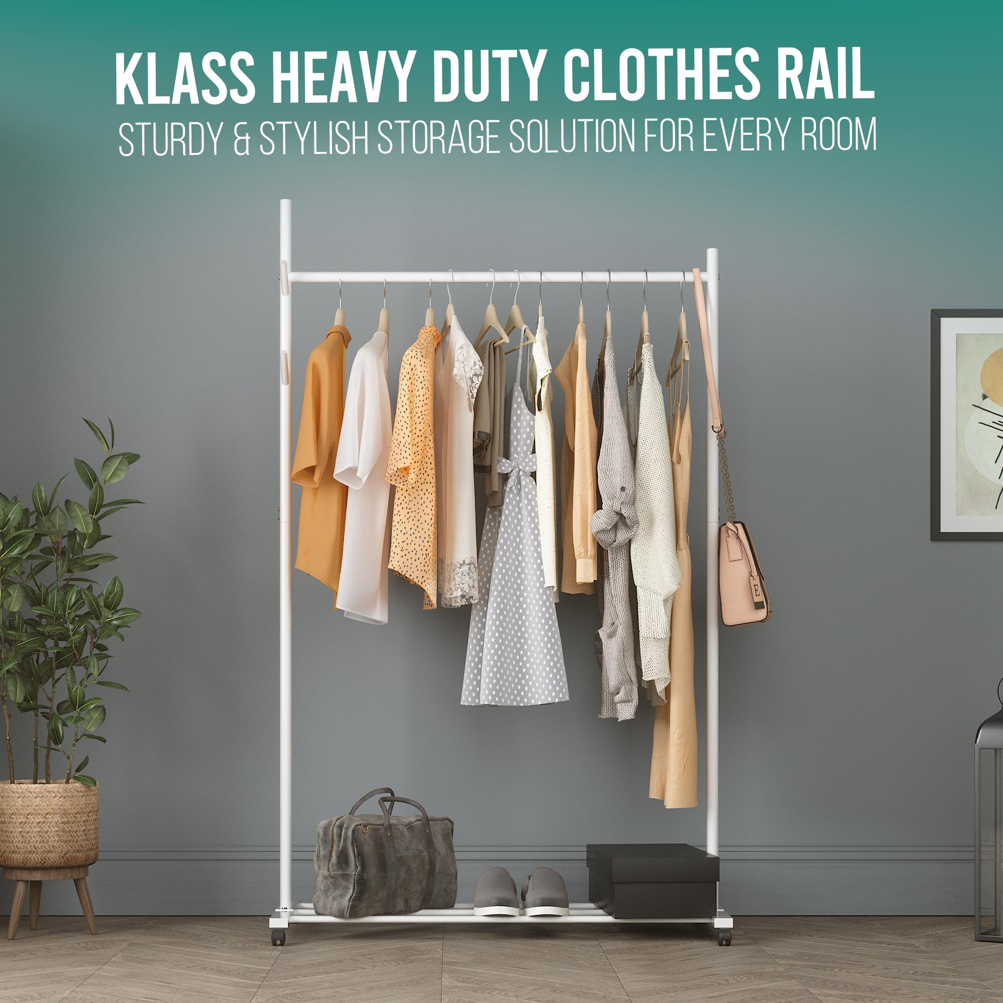 KLASS Portable Clothes Rail, Clothes Rack With Storage Shelf, 6 Hooks ...