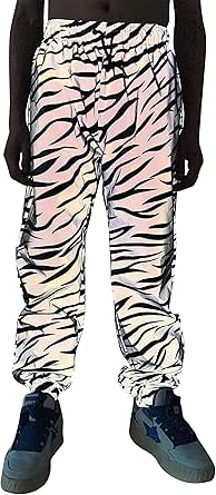 Amazon.com: LZLRUN Zebra Reflective Pants Men Hip Hop Dance Fluorescent ...
