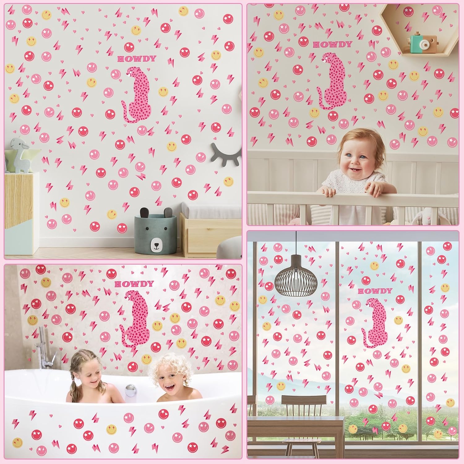 9 hojas de calcomanías de pared de color rosa preppy, estética, cara ...