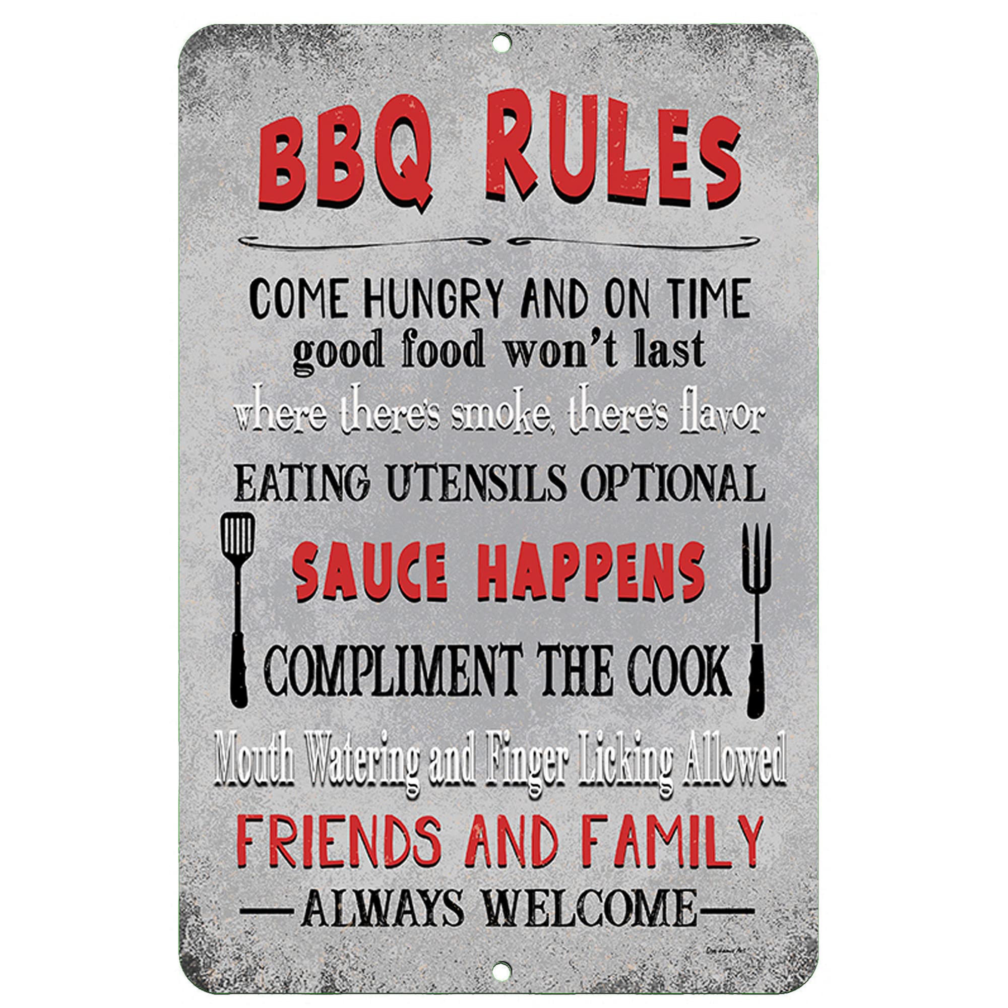 Amazon.com : Dyenamic Art BBQ Rules Metal Sign - Durable Outdoor ...