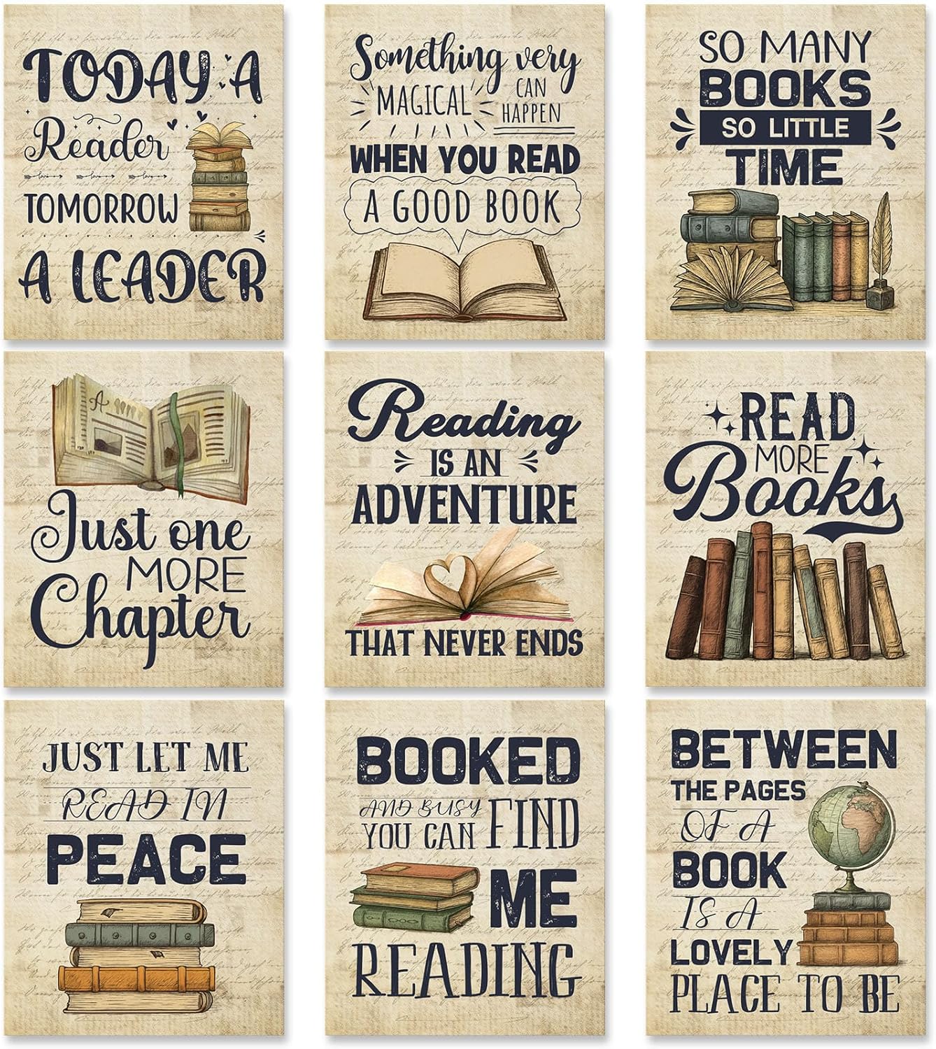 Amazon.com : Pajean 9 Pcs Vintage Reading Posters for Library Reading ...