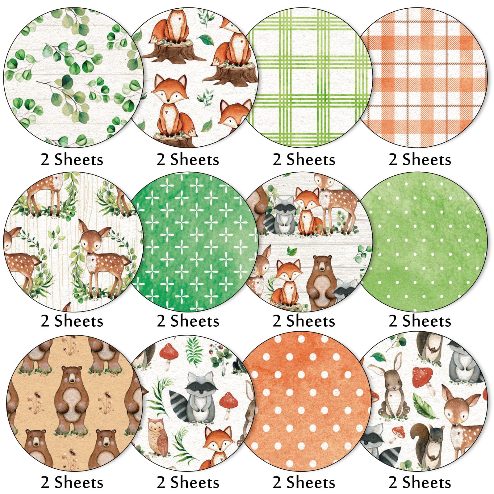 Woodland Pattern Paper Whaline 24 Pcs - Double Sided Animal Leaves ...
