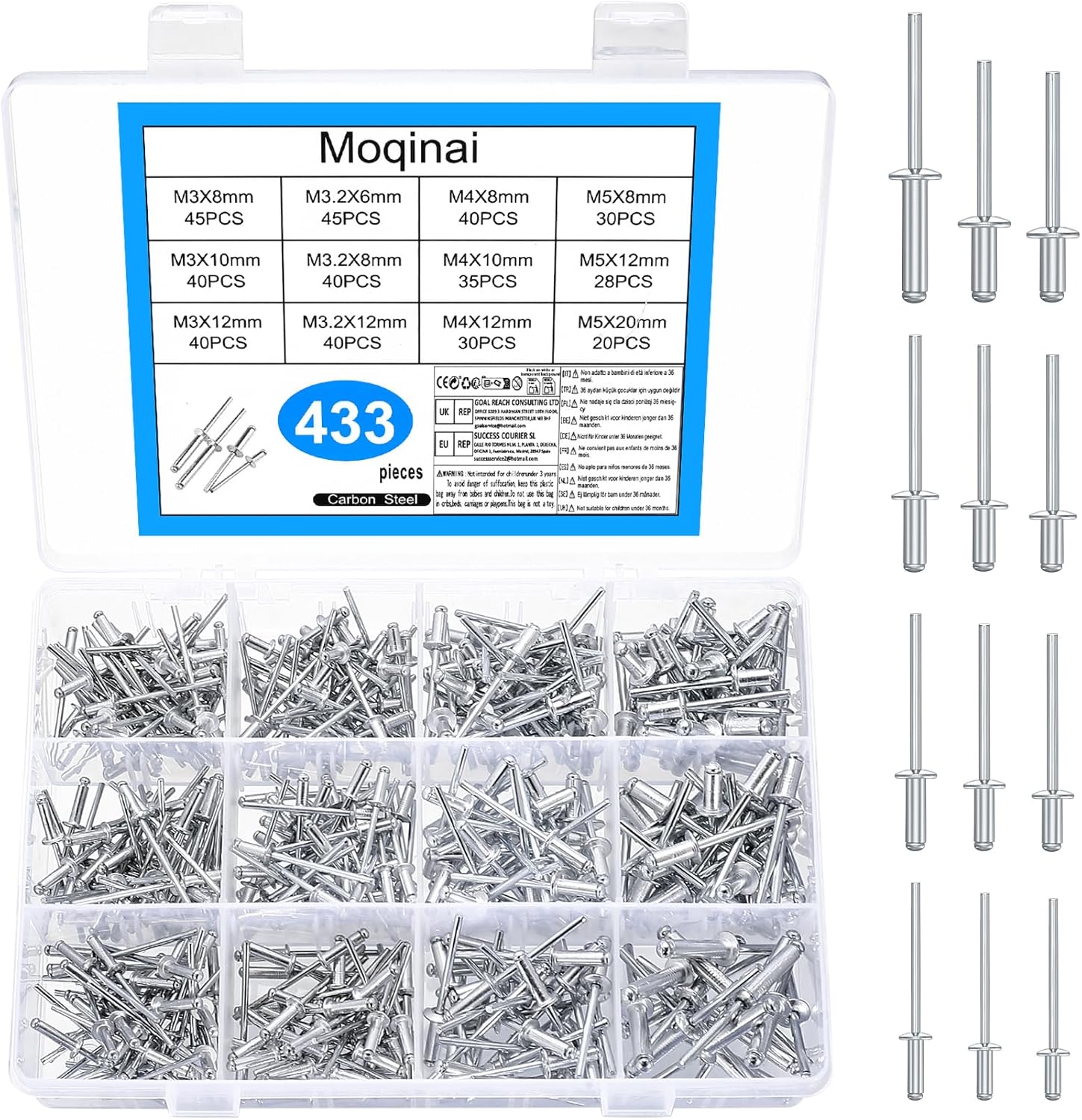 433 Stk Aluminium Blindnieten Set, Alu Nieten Popnieten Set(3/3,2/4/5 ...