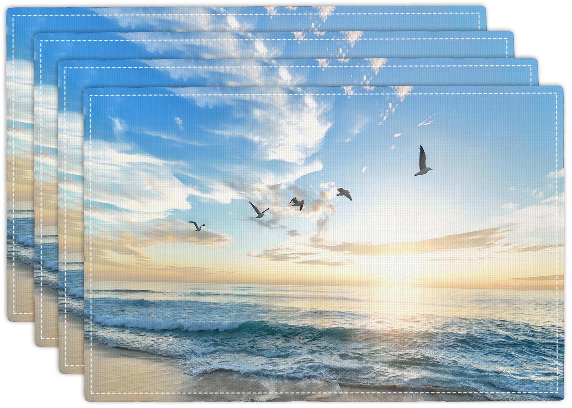 Amazon.com: Beach Placemats Set of 4 Coastal Ocean Table Mats Washable ...