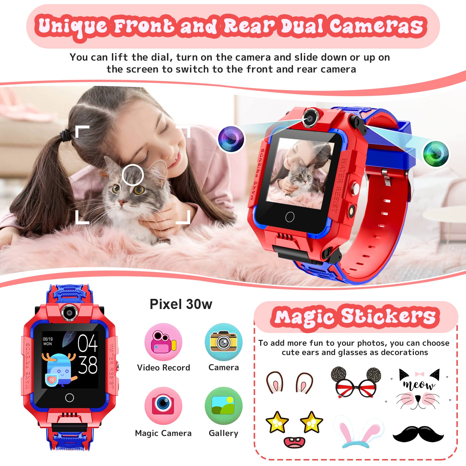 LiveGo 4G Kids Smart Watch with SIM Card, Liftable Waterproof Safe ...