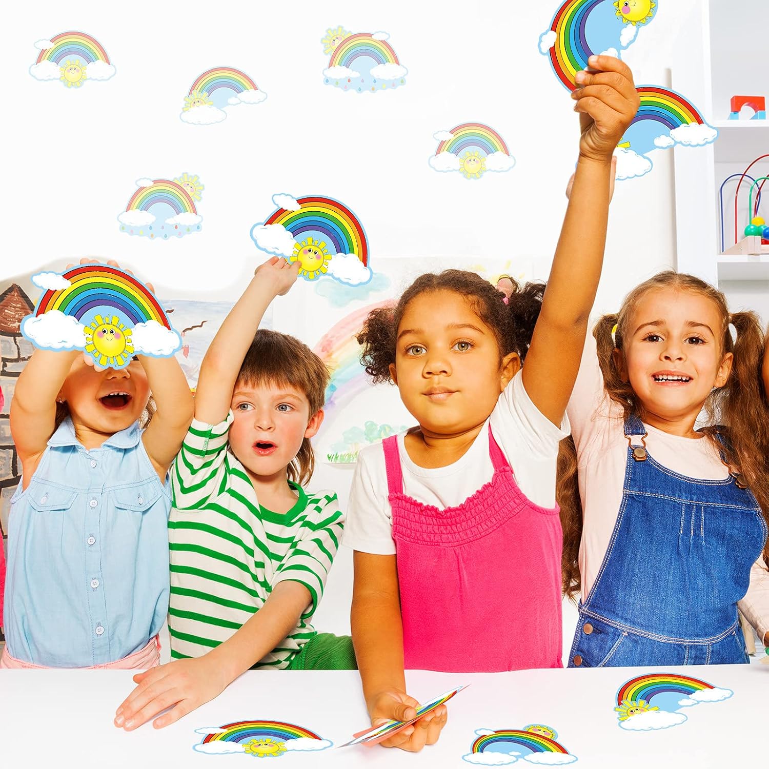 Buy 45 Pieces Rainbows Cut-Outs, Rainbows Sun Cloud Accents Paper ...