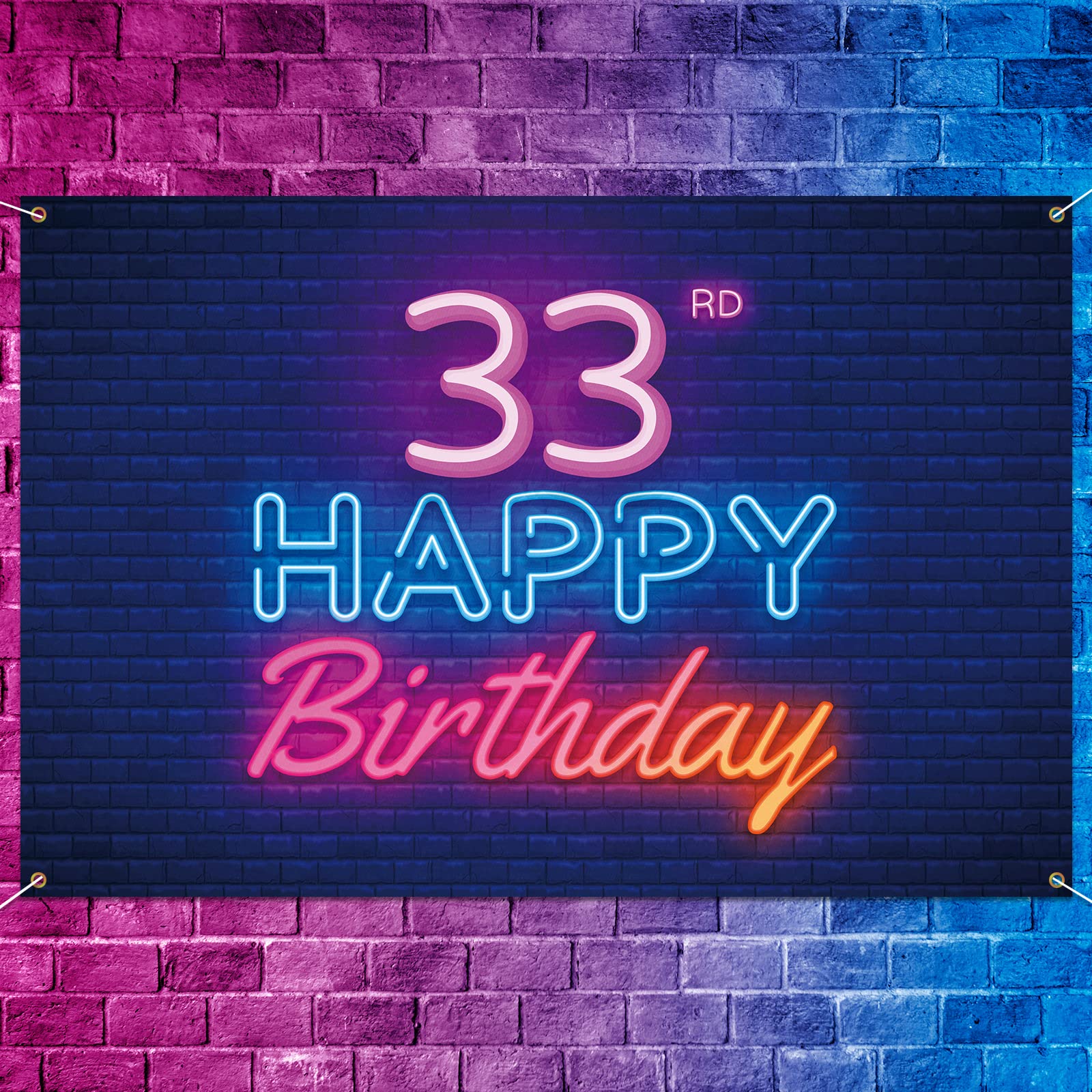 Amazon.com: Glow Neon Happy 33rd Birthday Backdrop Banner Decor Black ...