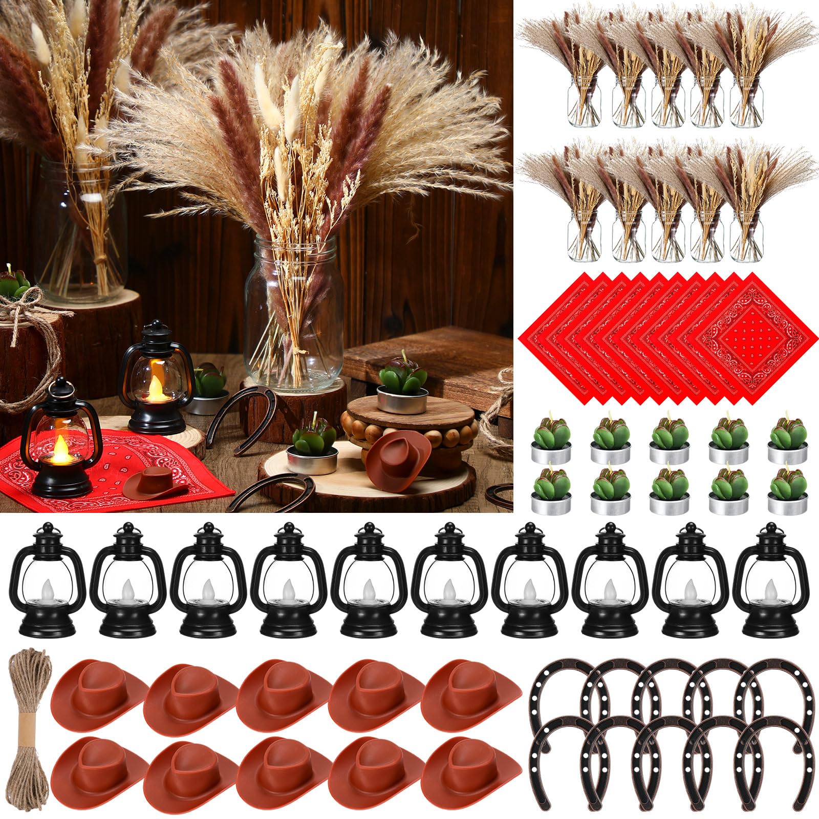 Amazon.com: Yousoontic 10 Sets Western Cowboy Centerpiece with Pampas ...