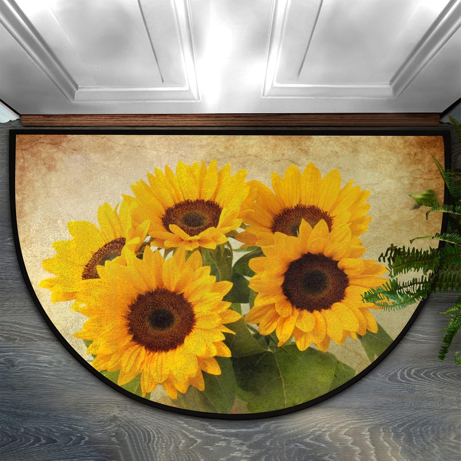Amazon.com: Pardick Half Round Doormat Retro Flower Sunflower Non-Slip ...