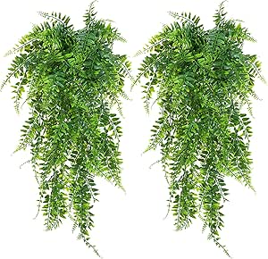 Amazon.com: 2PCS Artificial Hanging Plants Fern, Plastic Green Fake ...