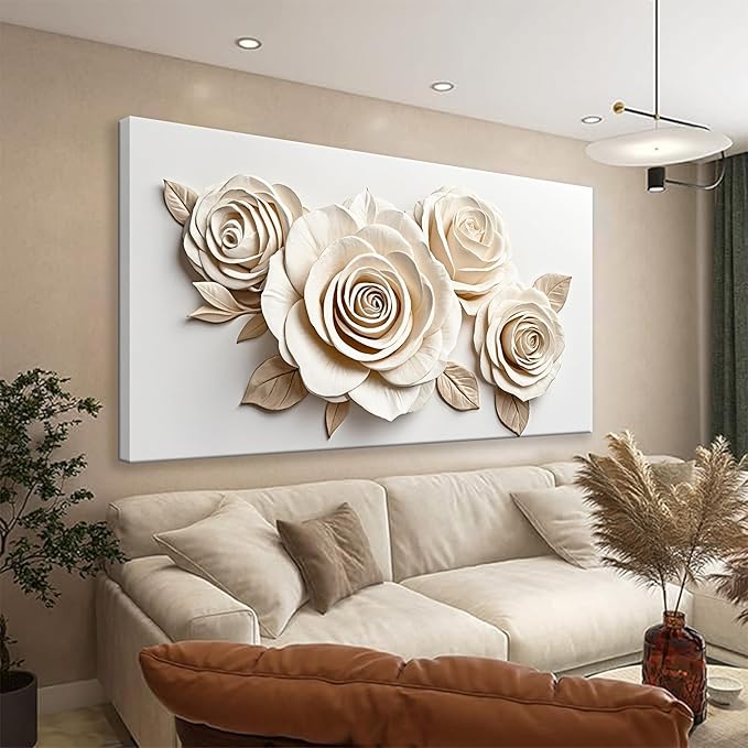 Amazon.com: Wall Art Living Room Decor White Flower Wall Art Decor ...