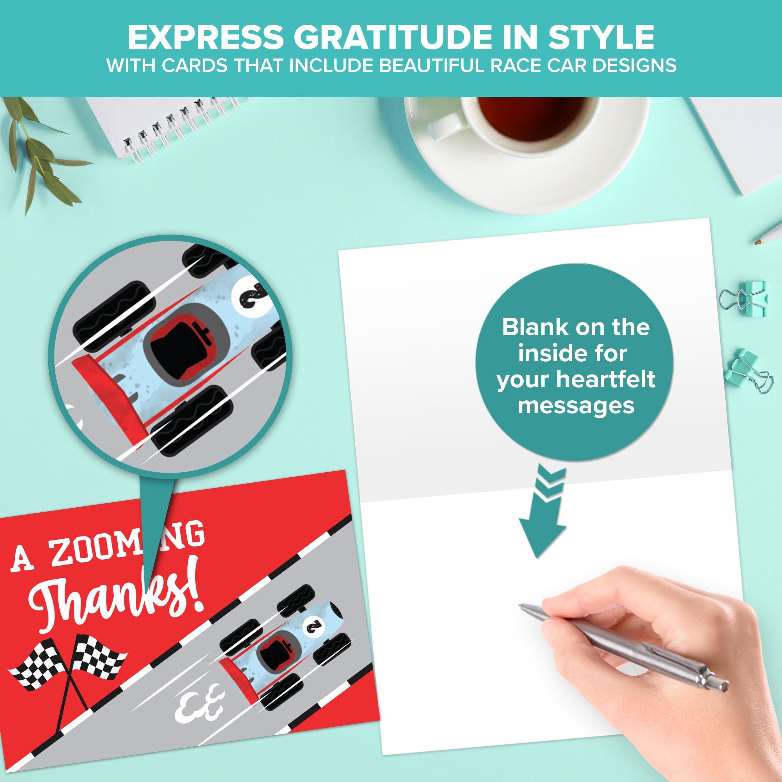 Snapklik.com : Decorably 24 Pack 6x4in Race Car Thank You Cards