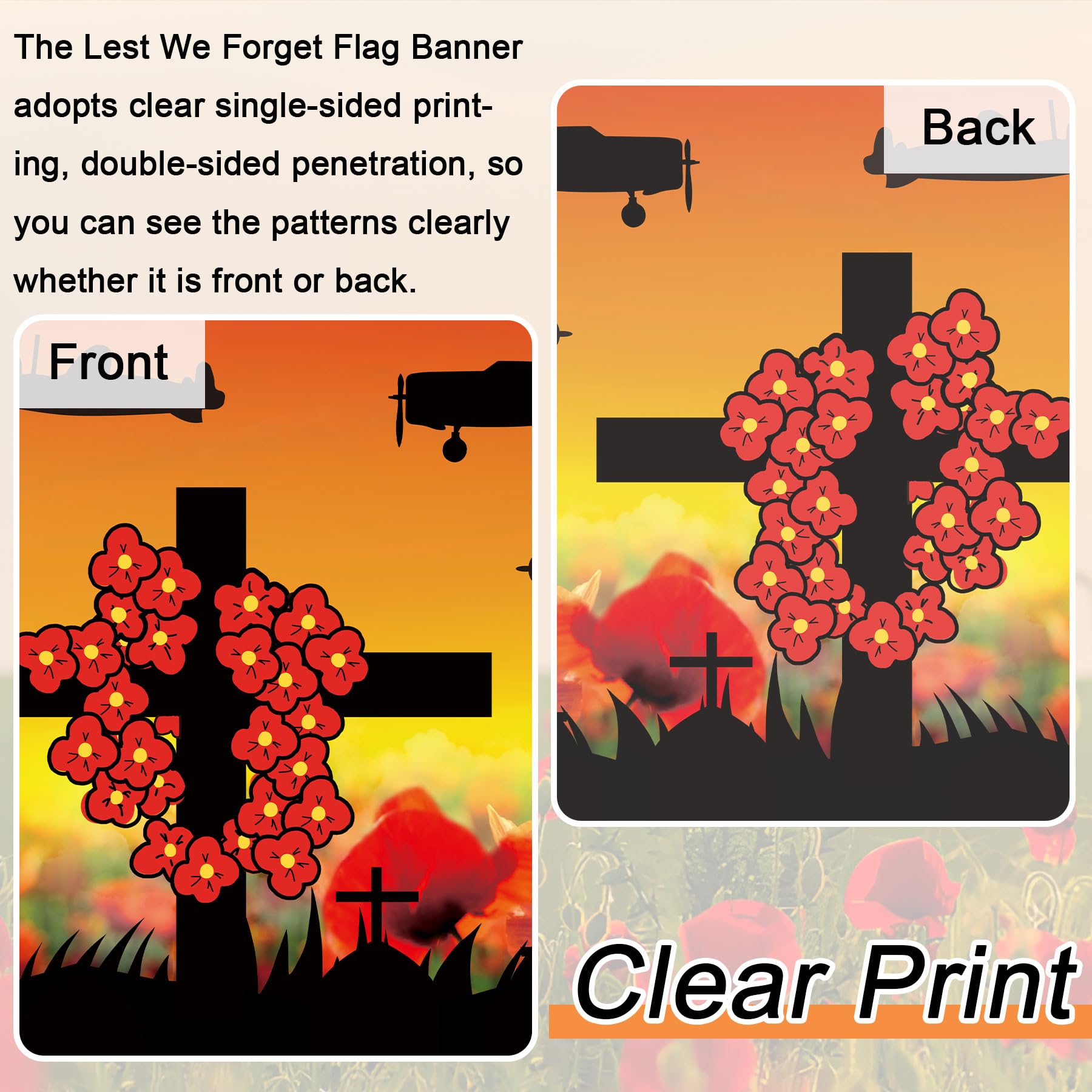 Lest We Forget Flag, 50x300CM Remembrance Day Flag Vivid Color ...