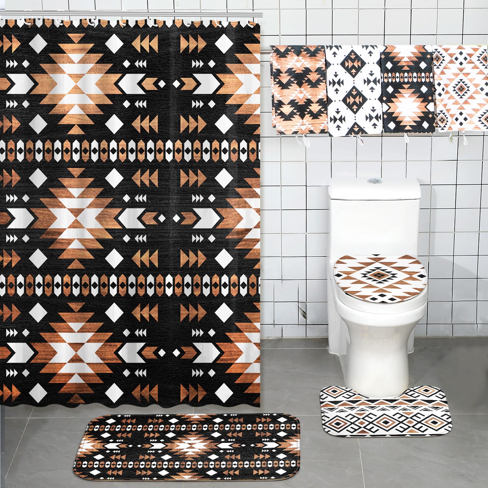 Amazon.com: FuWeave 8 Pcs Western Aztec Shower Curtain Set Geometric ...