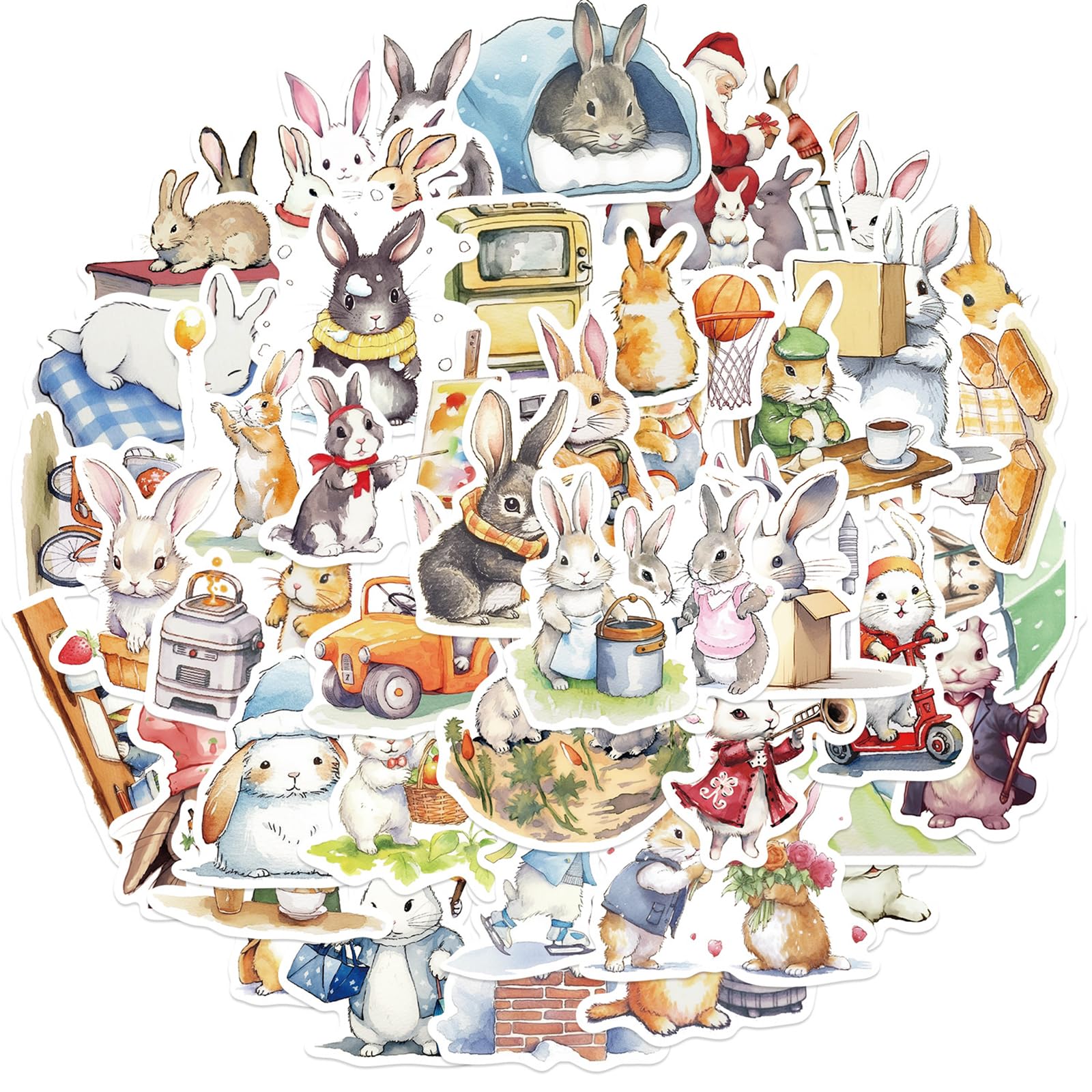 Amazon.com: 50 Pieces Cute Rabbit Stickers Cartoon Bunny Daily Stickers ...