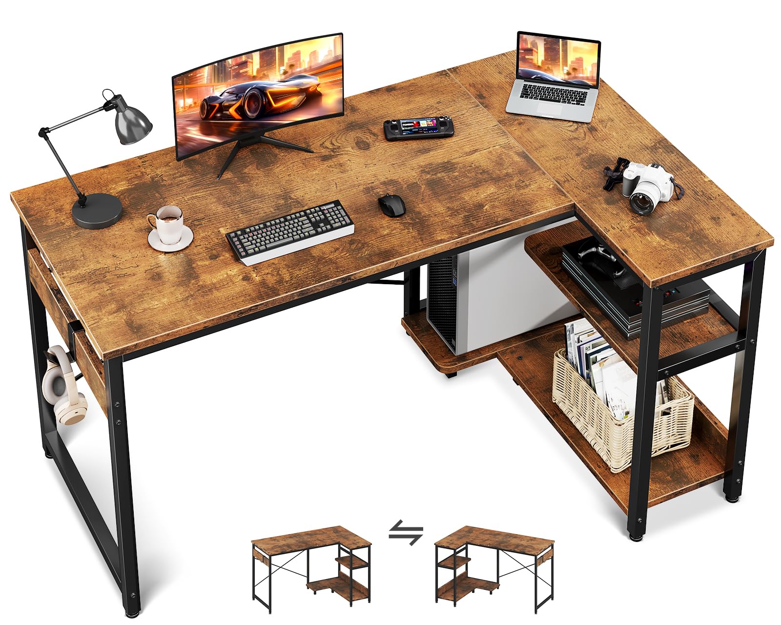 Amazon.com: Casaottima L Shaped Computer Desk, 48 Inch Small Corner ...