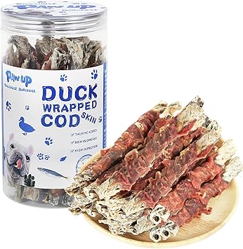 Amazon.com : PAWUP Cod Skin Dog Treats with Duck Dog Snacks High ...