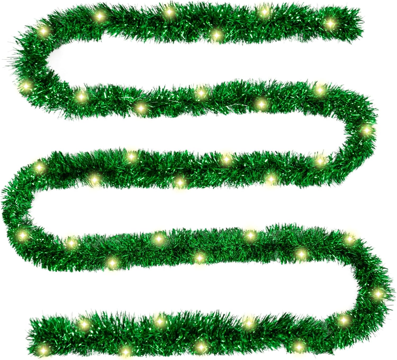 Amazon.com: Vannyster 32.8 Ft Prelit Tinsel Garland with 100 Warm ...