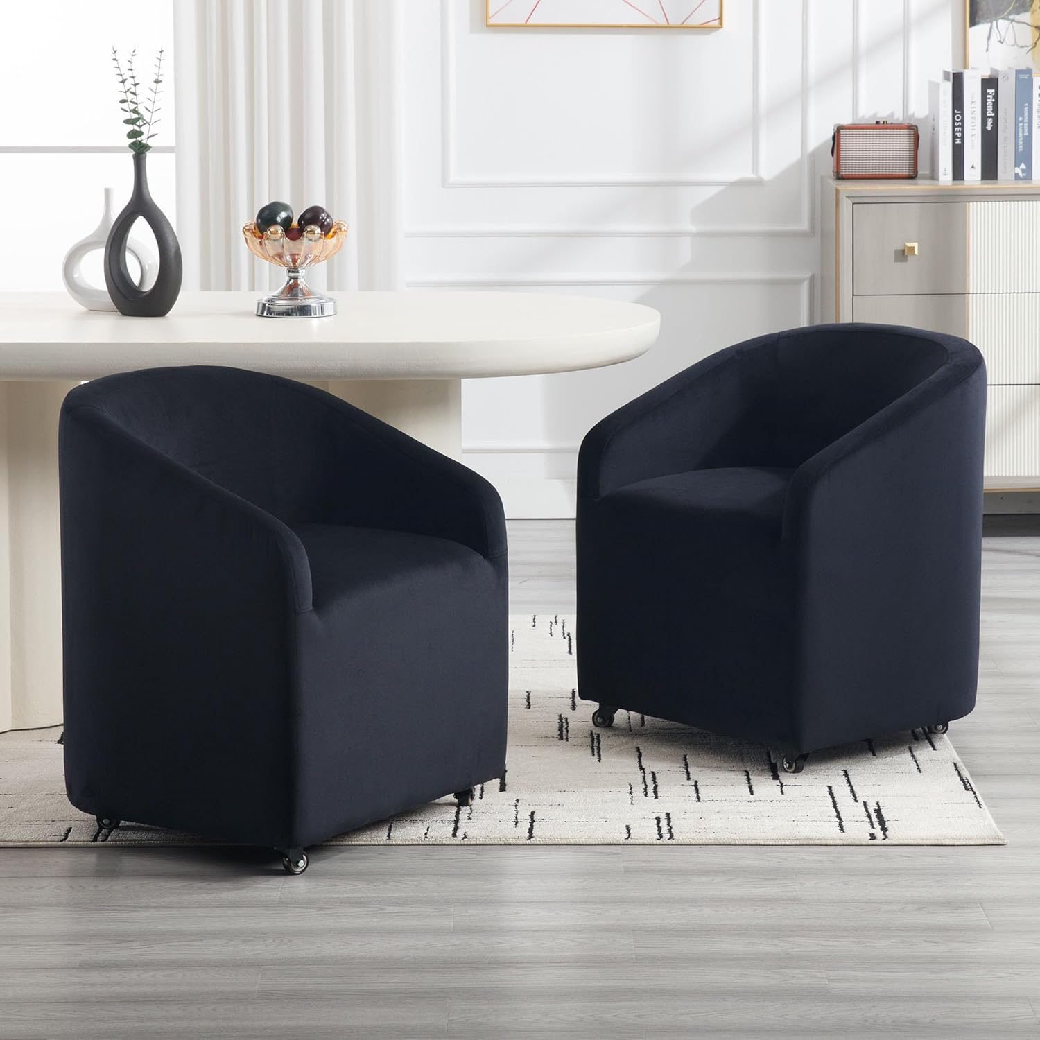 Amazon.com - BESTANO Black Barrel Dining Chairs Swivel on Casters Set ...