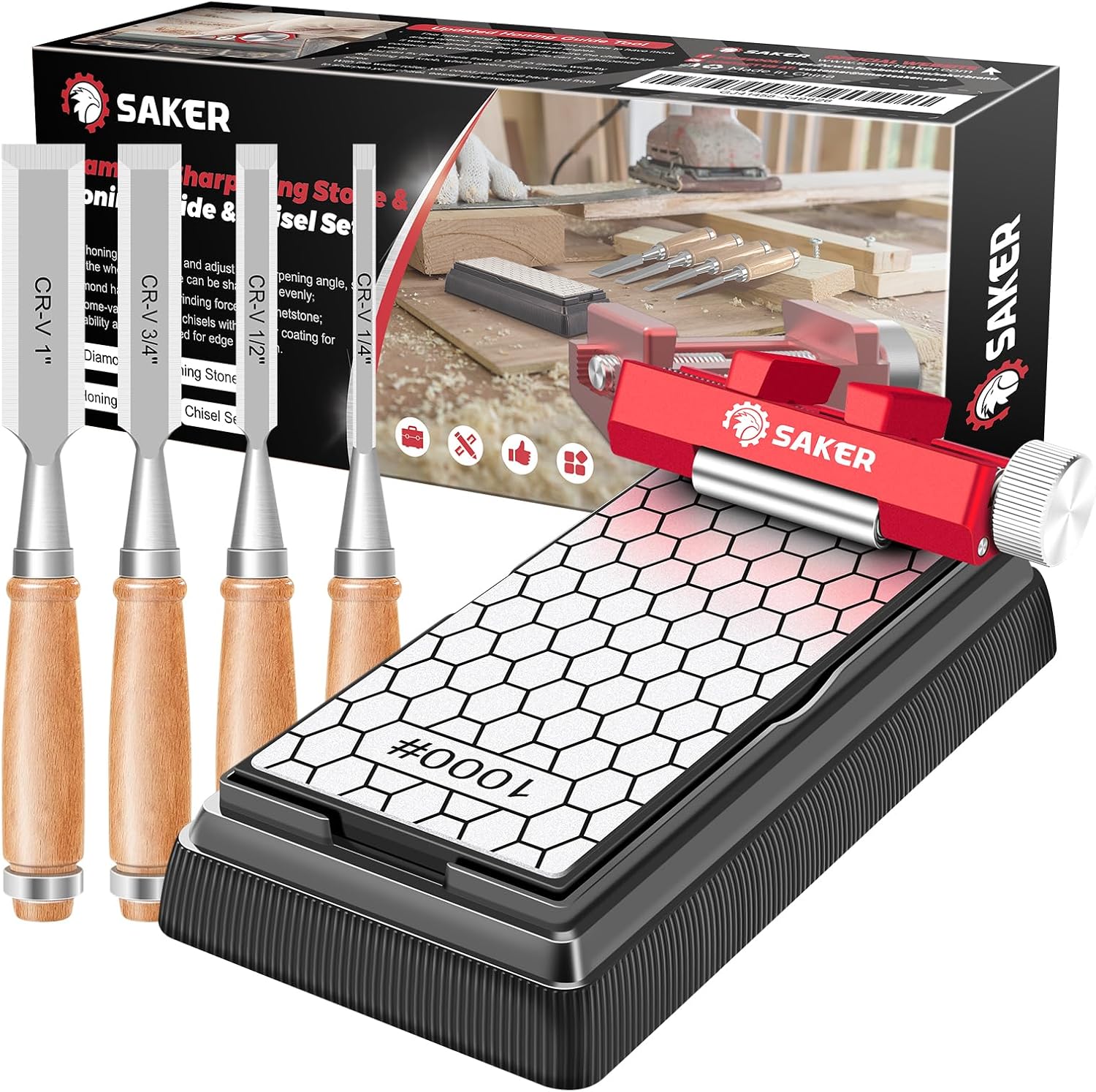 Amazon.com: Saker Sharpening Stone with Honing Guide Tool,chisel set ...