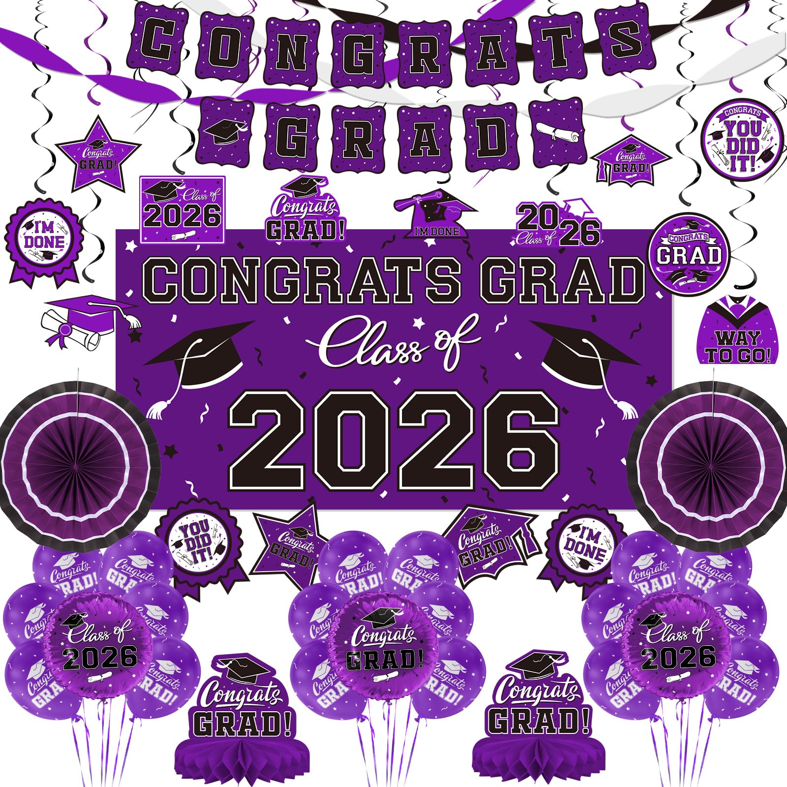 Snapklik.com : Purple Themed 2026 Graduation Decorations Set - Congrats ...