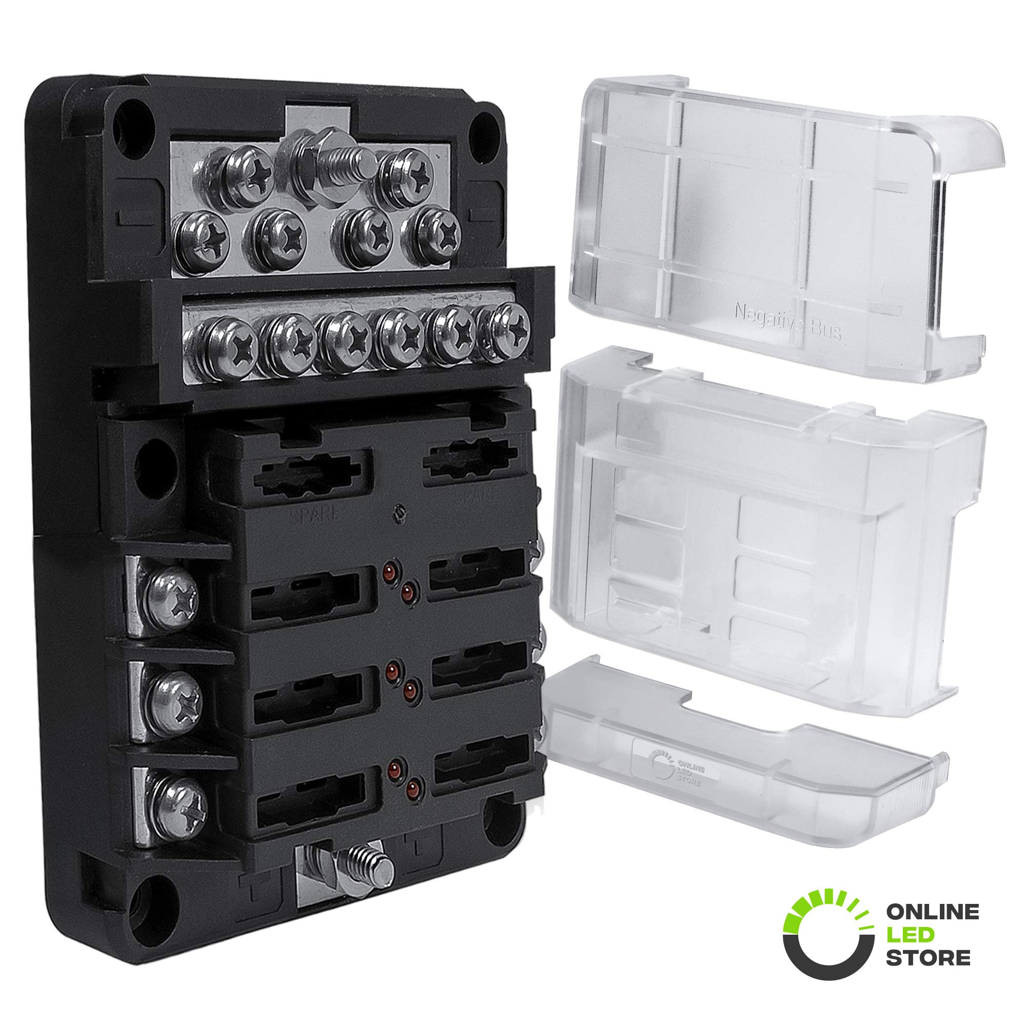 Buy 6 Way Fuse Box with 12 Ground Negative Busbar for Automotive [12V ...