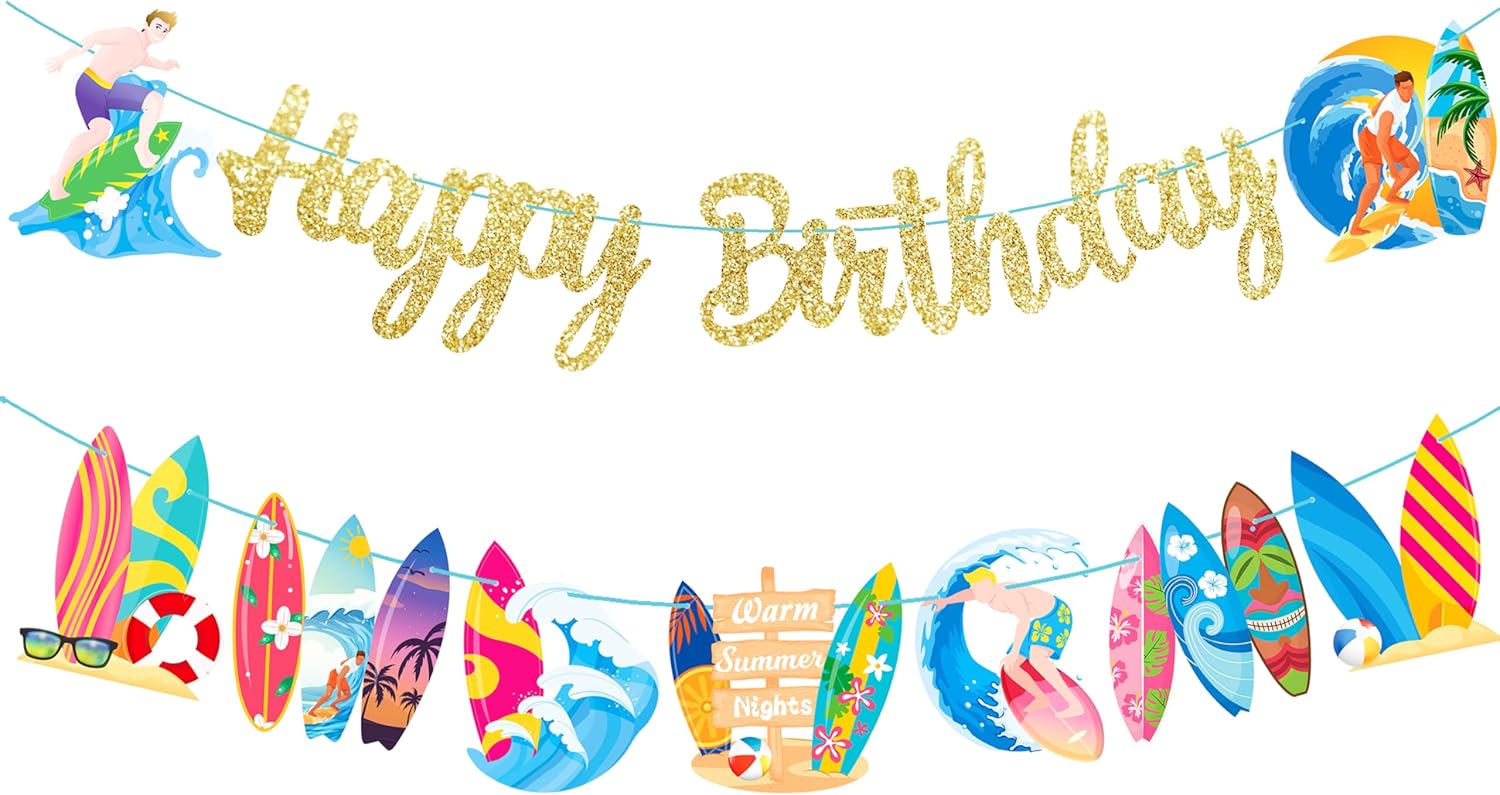Amazon.com: Summer Surfing Birthday Party Decoration Surfing Happy ...