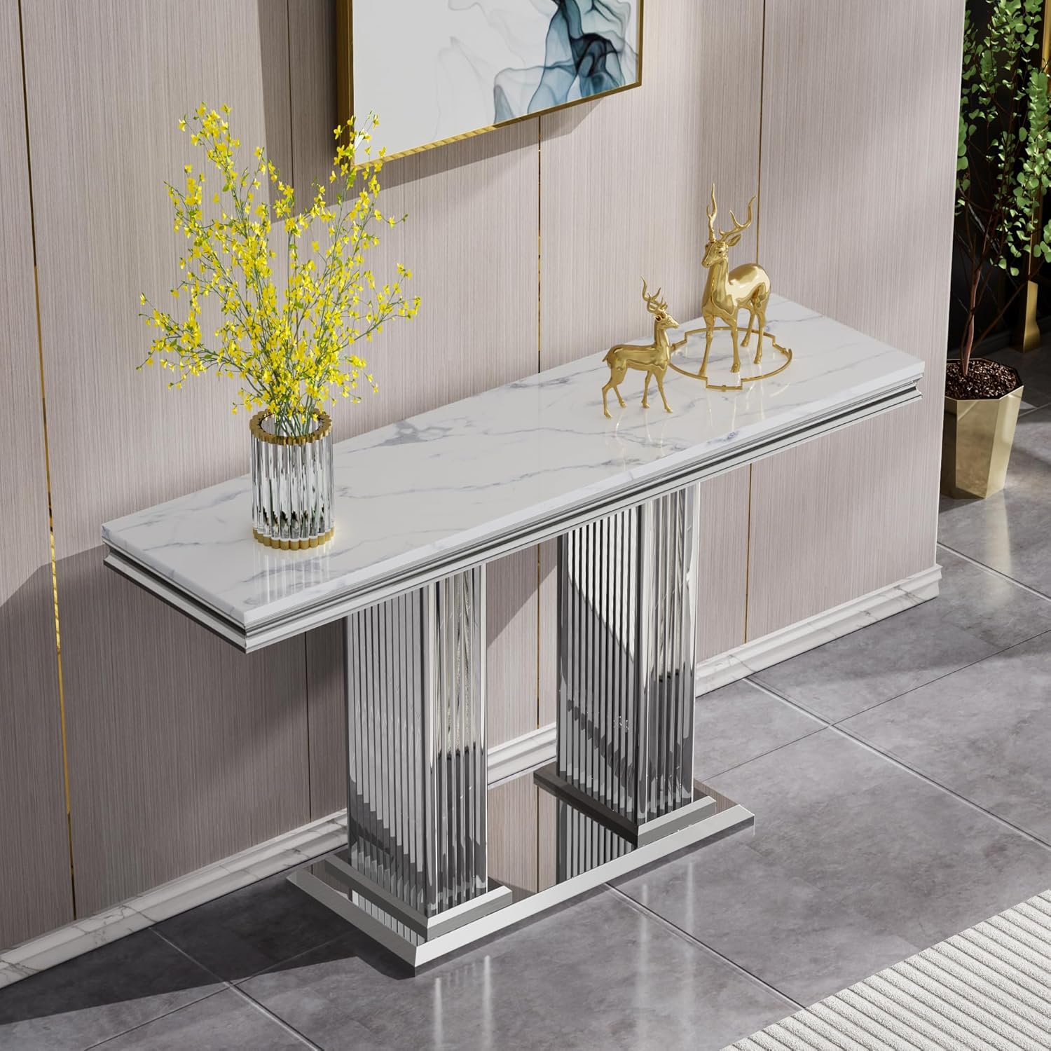 Amazon.com: Henf White Marble Console Table Luxury Faux Marble Entryway ...