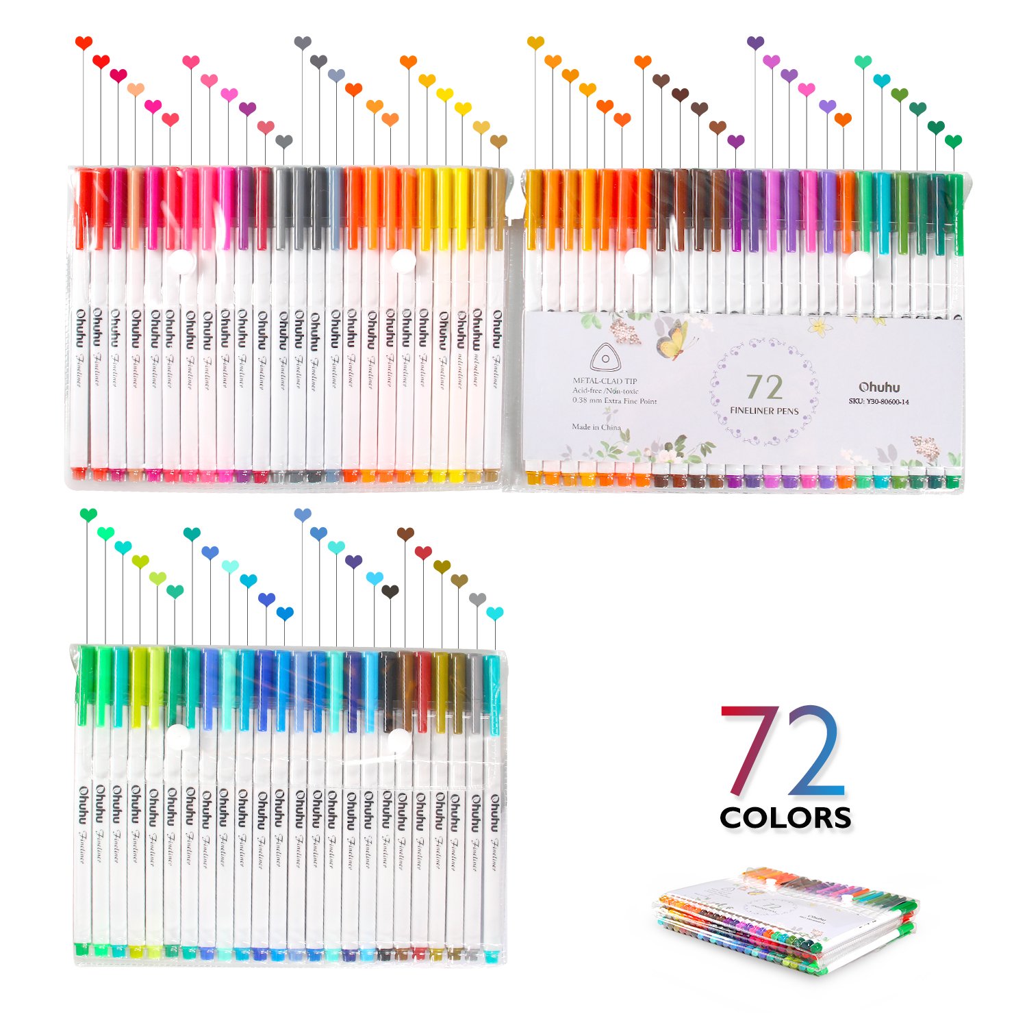 Fineliner Pens, Ohuhu 72 Colors Fine Tip Colored Writing Drawing ...
