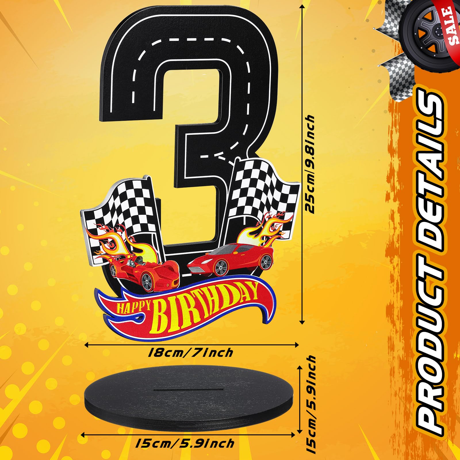 Snapklik.com : Race Car 3rd Birthday Number Sign Centerpiece Race Car ...