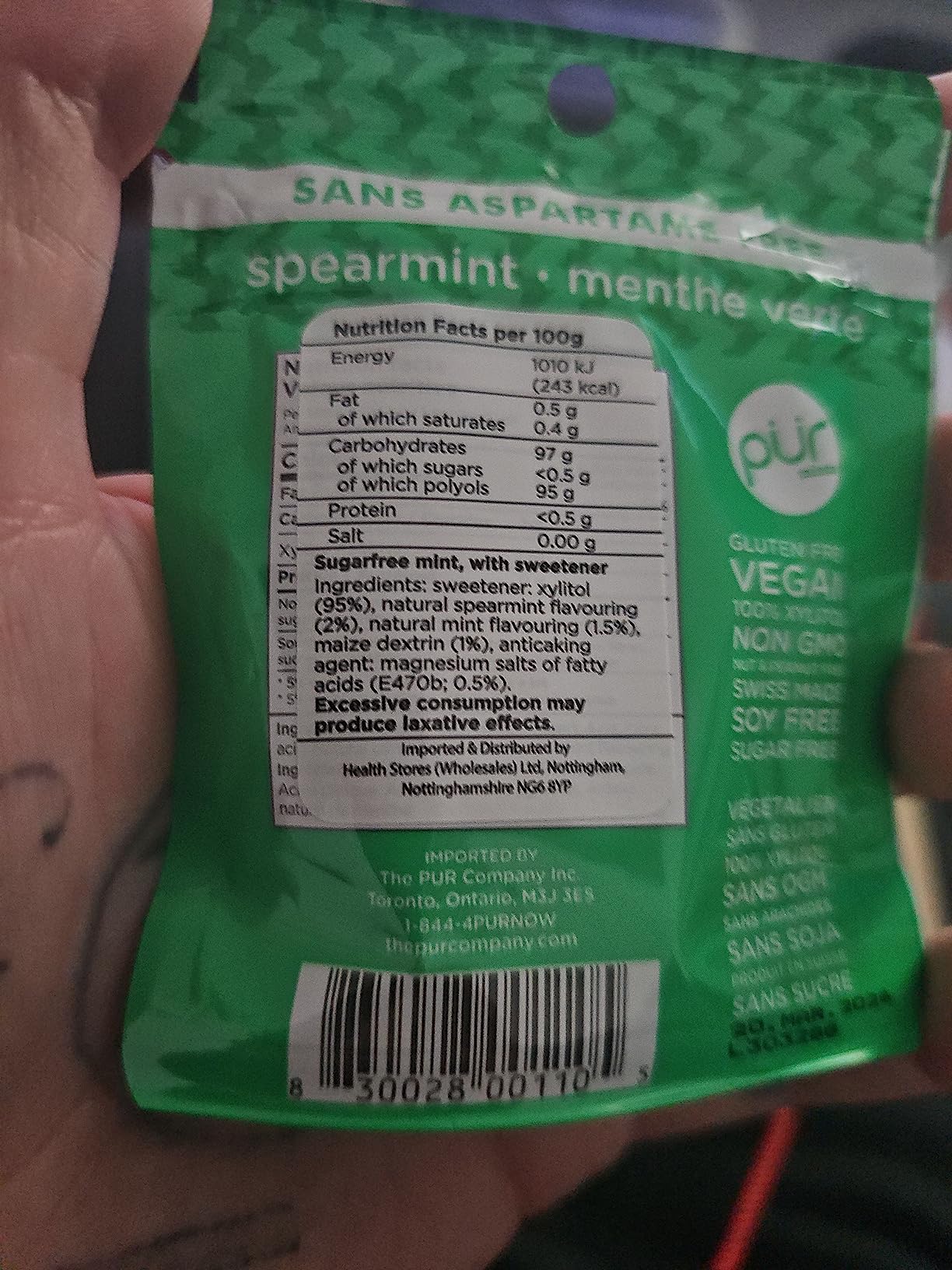 PUR 100% Xylitol Mints, Sugarless Peppermint, Sugar Free + Aspartame ...