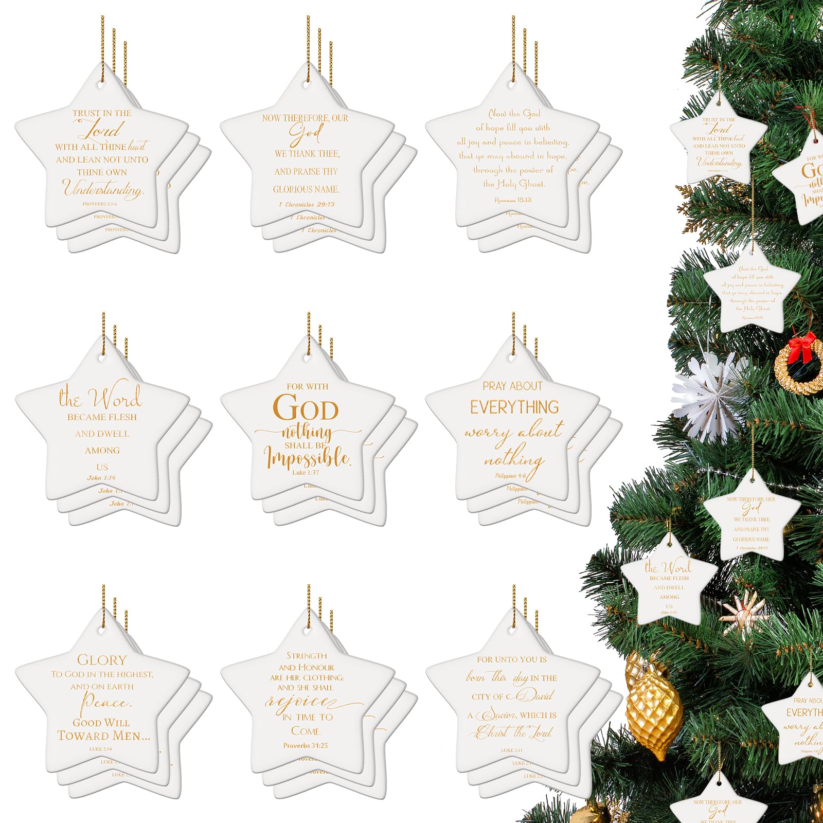 Amazon.com: Sieral 27 Pcs Christmas Christian Star Hanging Ornament ...