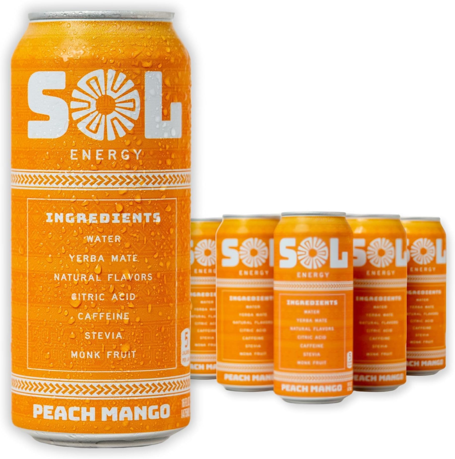 Amazon.com : Sol Energy Drinks Sugar Free Yerba Mate - Delicious Peach Mango Flavor, 5 Calories ...