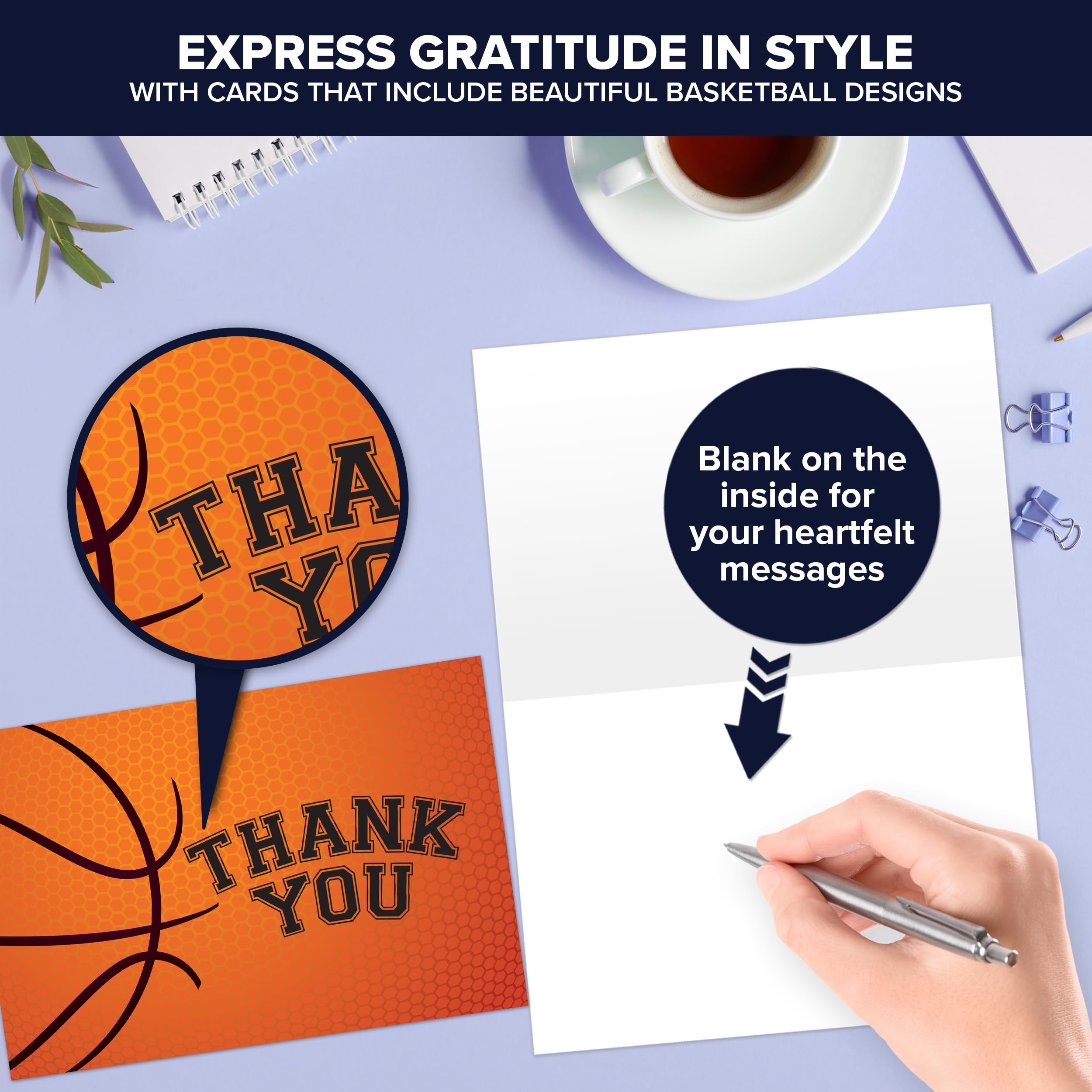 Snapklik.com : Decorably 24 Pack 6x4in Basketball Thank You Cards