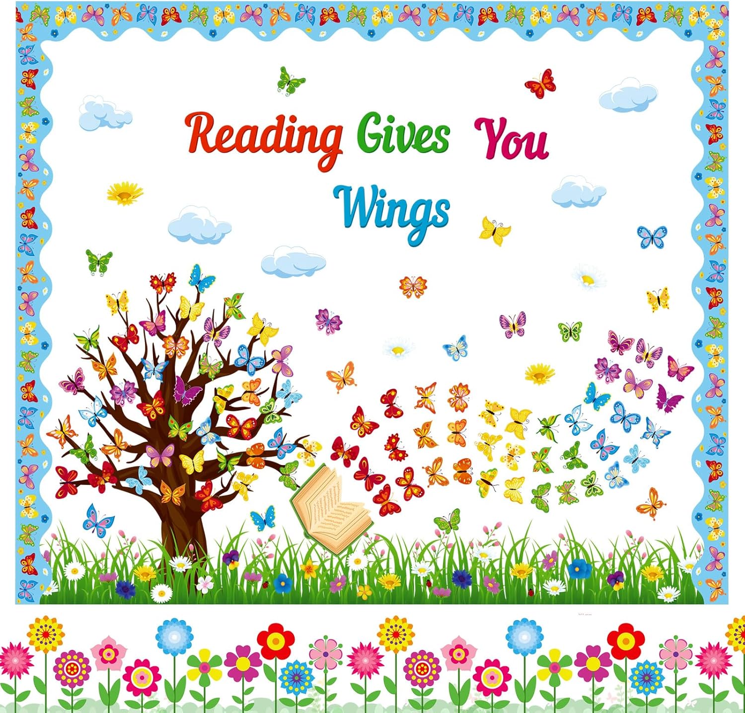 Amazon.com : Pajean 128 Pcs Butterfly Bulletin Board Decoration Reading ...