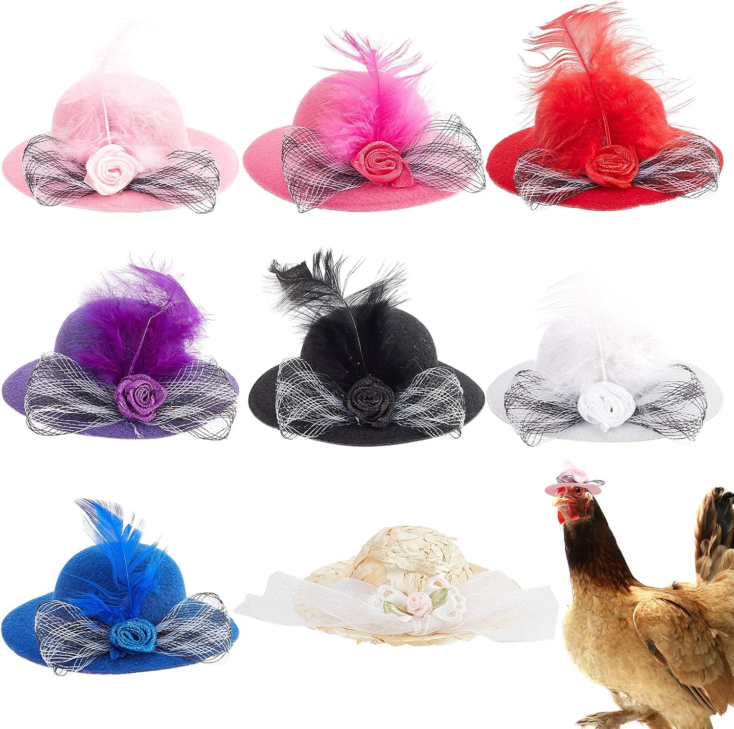 WEBEEDY 8 Pieces Chicken Hats: Tiny Pets Mini Hat Chicken Funny Costume ...