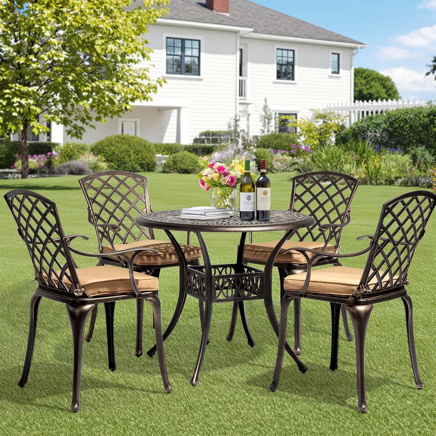 Amazon.com: VINGLI 5-Piece Outdoor Patio Dining Set, Cast Aluminum All ...