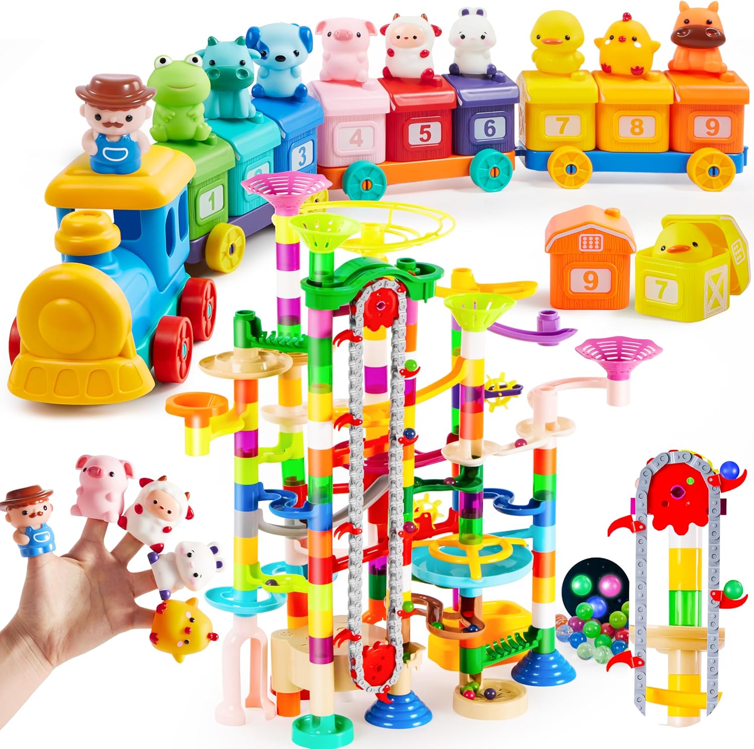 Amazon.com: JOYIN 236Pcs Glowing Marble Run with Motorized Elevator ...
