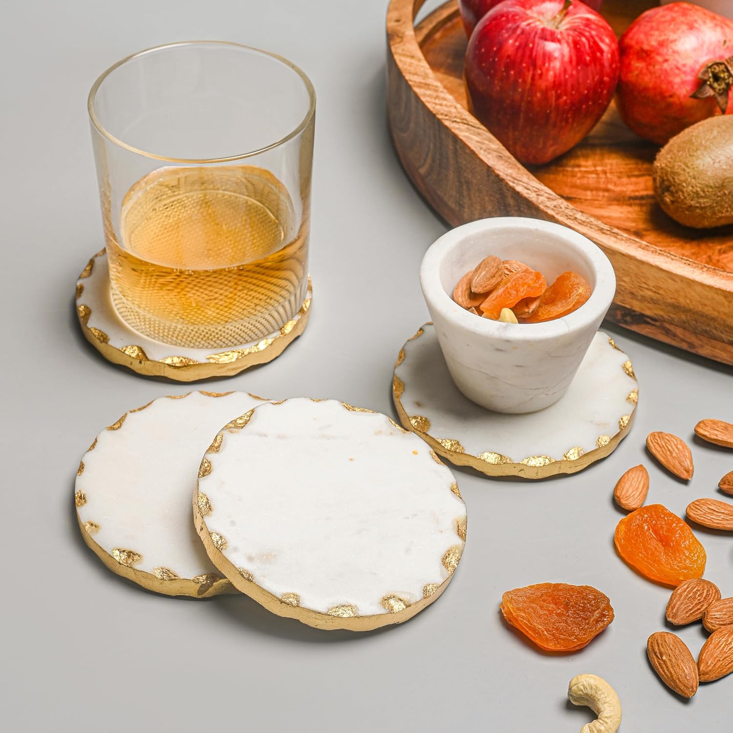 Amazon.com: Coasters Set of 4 - Luxury Marble Round Coasters with Gold ...
