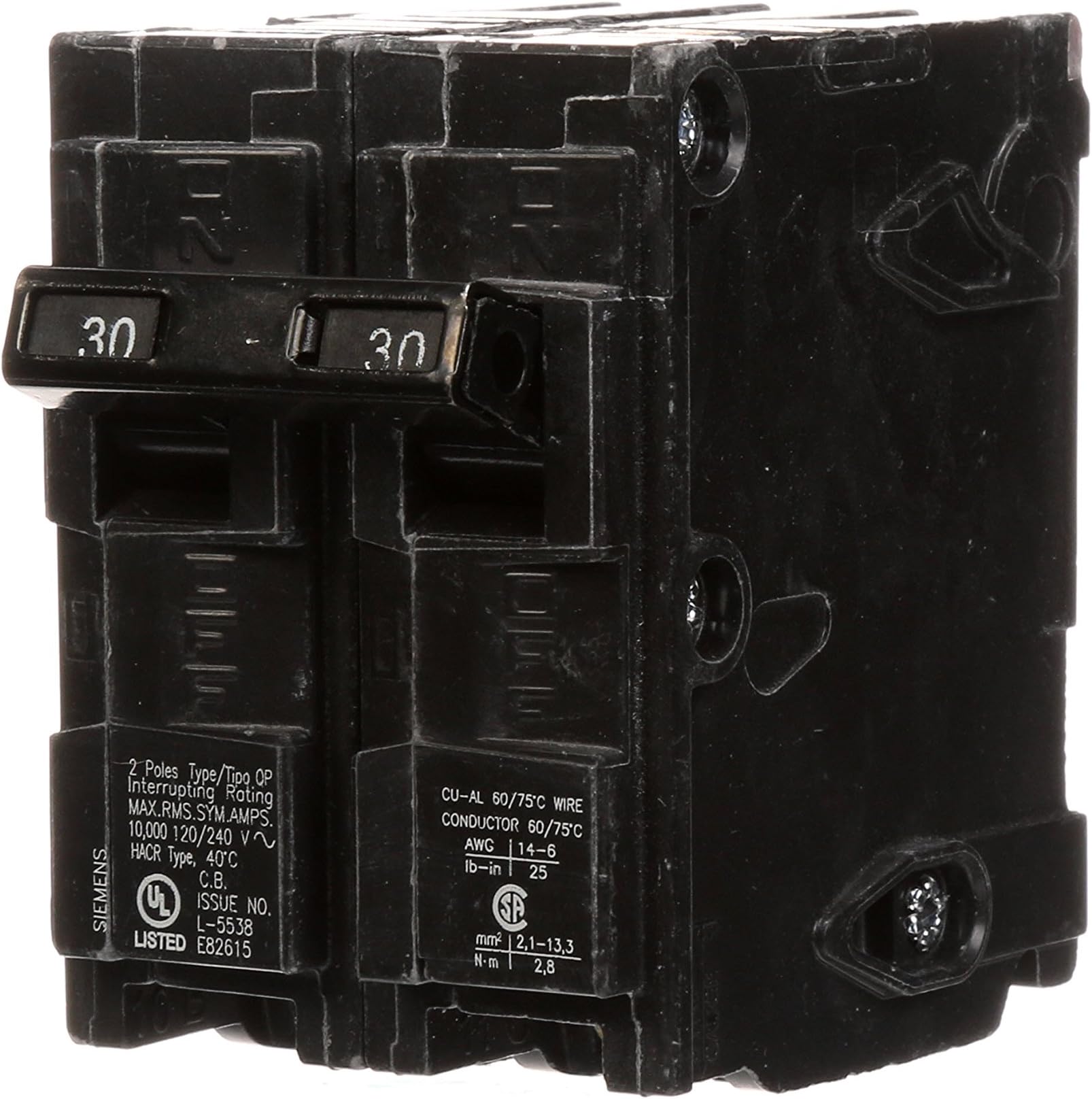 Siemens BQ2B100L 100-Amp Double Pole 120/240-Volt 10KAIC Lug In/Lug Out ...