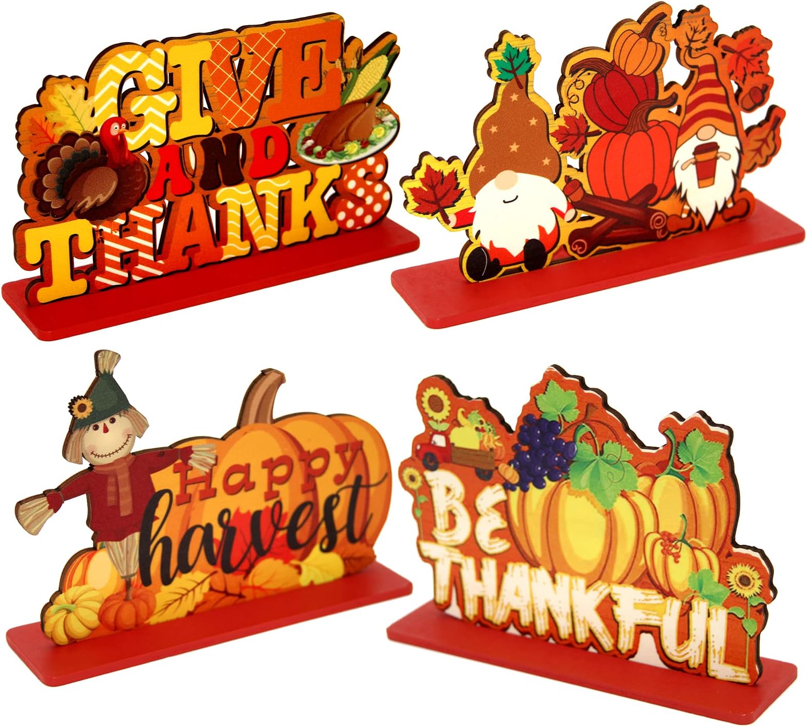 Amazon.com: Blulu 4 Pcs Thanksgiving Wooden Centerpieces Fall Harvest ...
