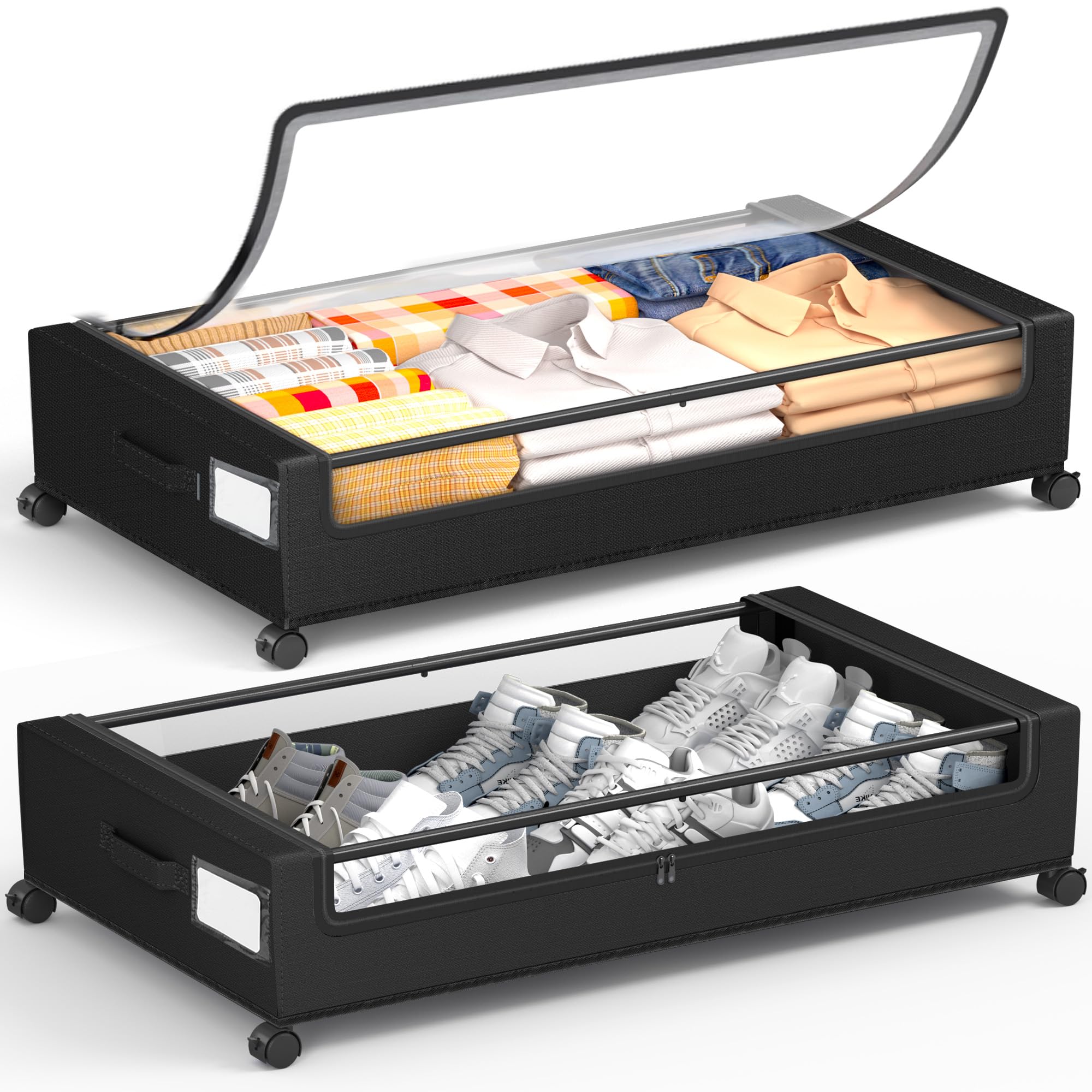 Amazon.com: YEEBONIX Under Bed Storage with Wheels, 2 Pack Square Under ...