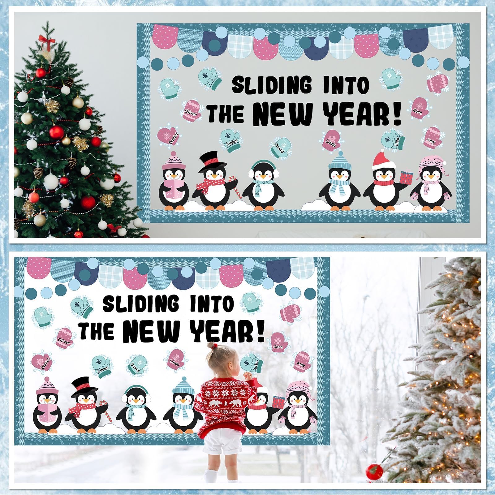 Penguins Sliding Into Winter Door Decoration Christmas Penguin Greeter