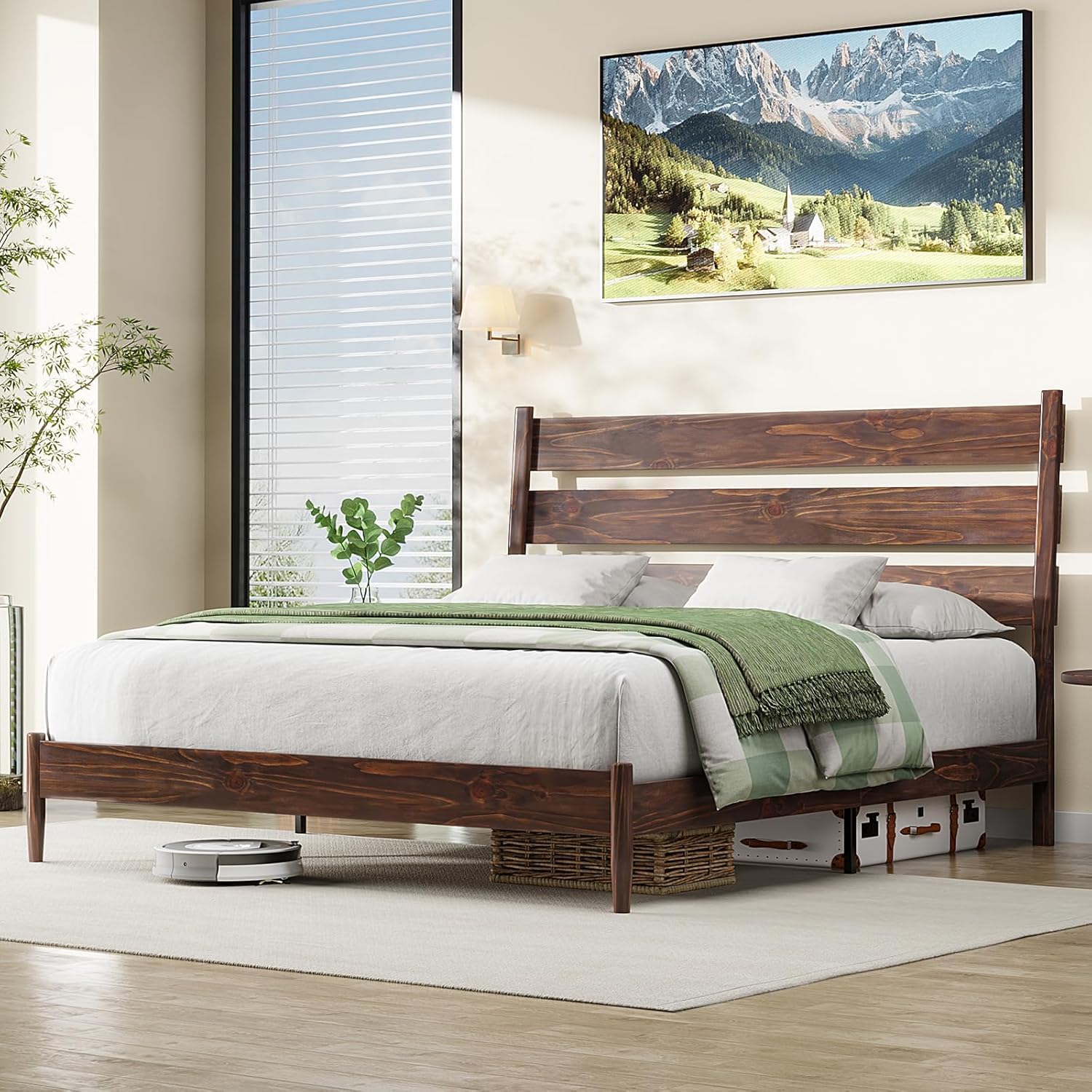 Amazon.com: LUXOAK Queen Size Solid Wood Platform Bed Frame with ...