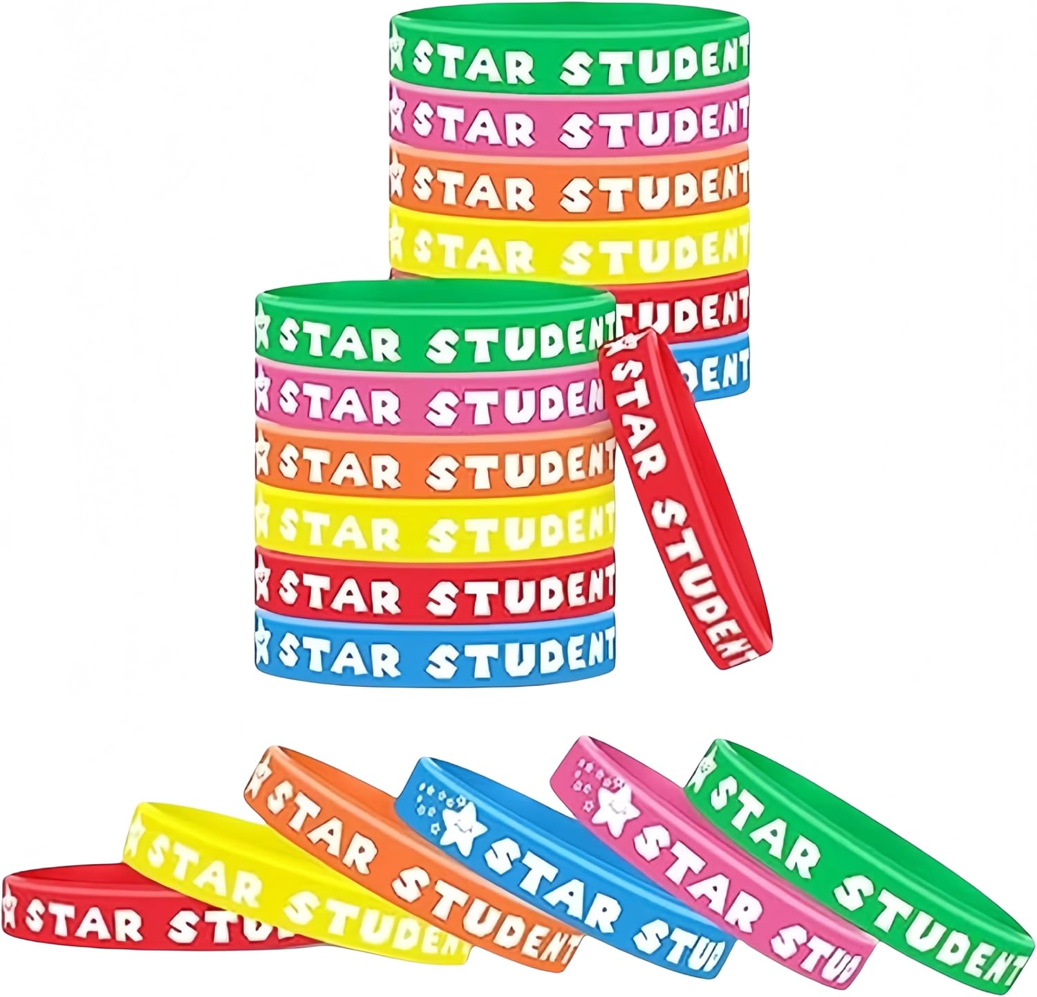 Dailychic 60 Pcs Star Student Wristbands,Silicone Color Reward ...