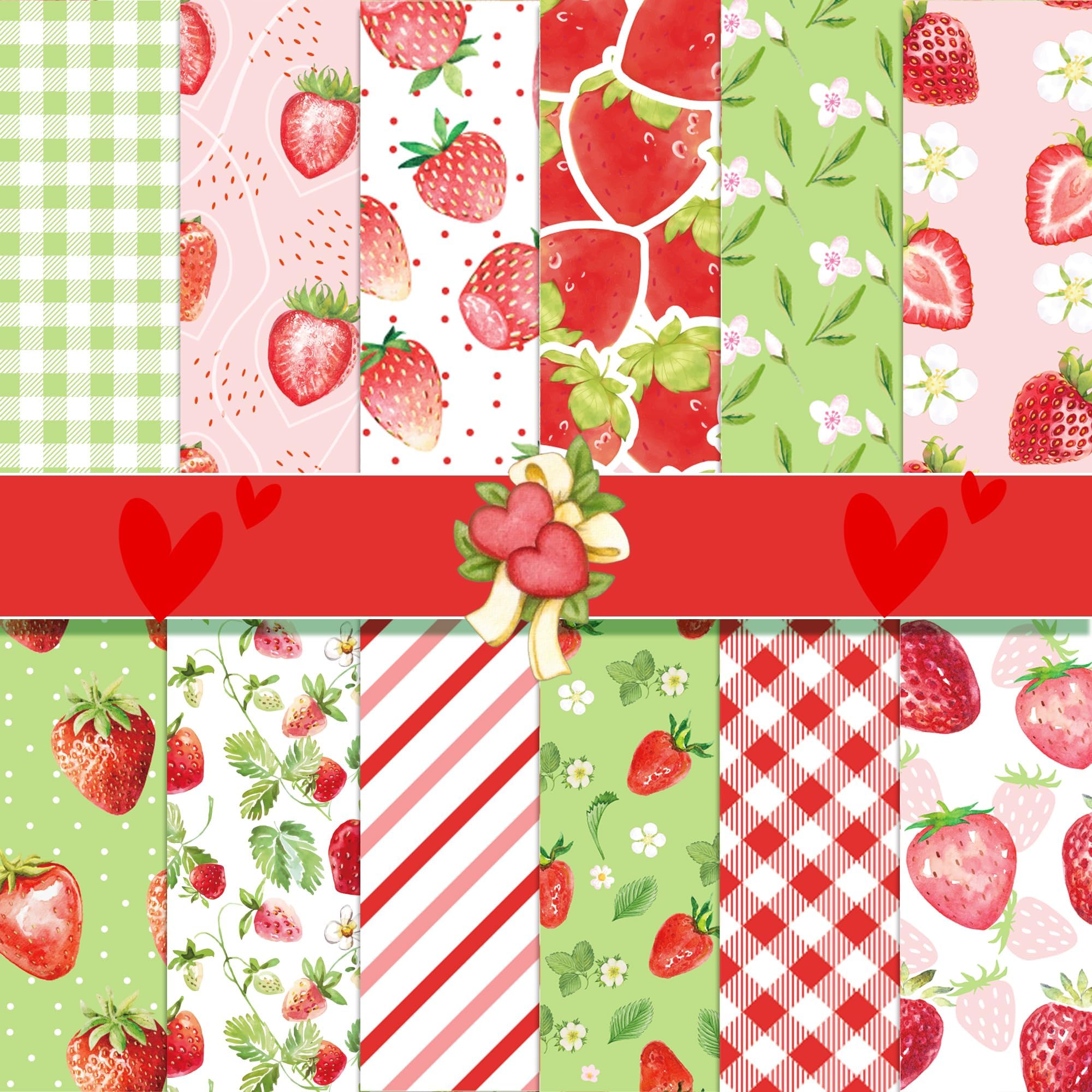 Amazon.com : VIVIQUEN 24 Pack Strawberry Pattern Plaid Scrapbook Paper ...